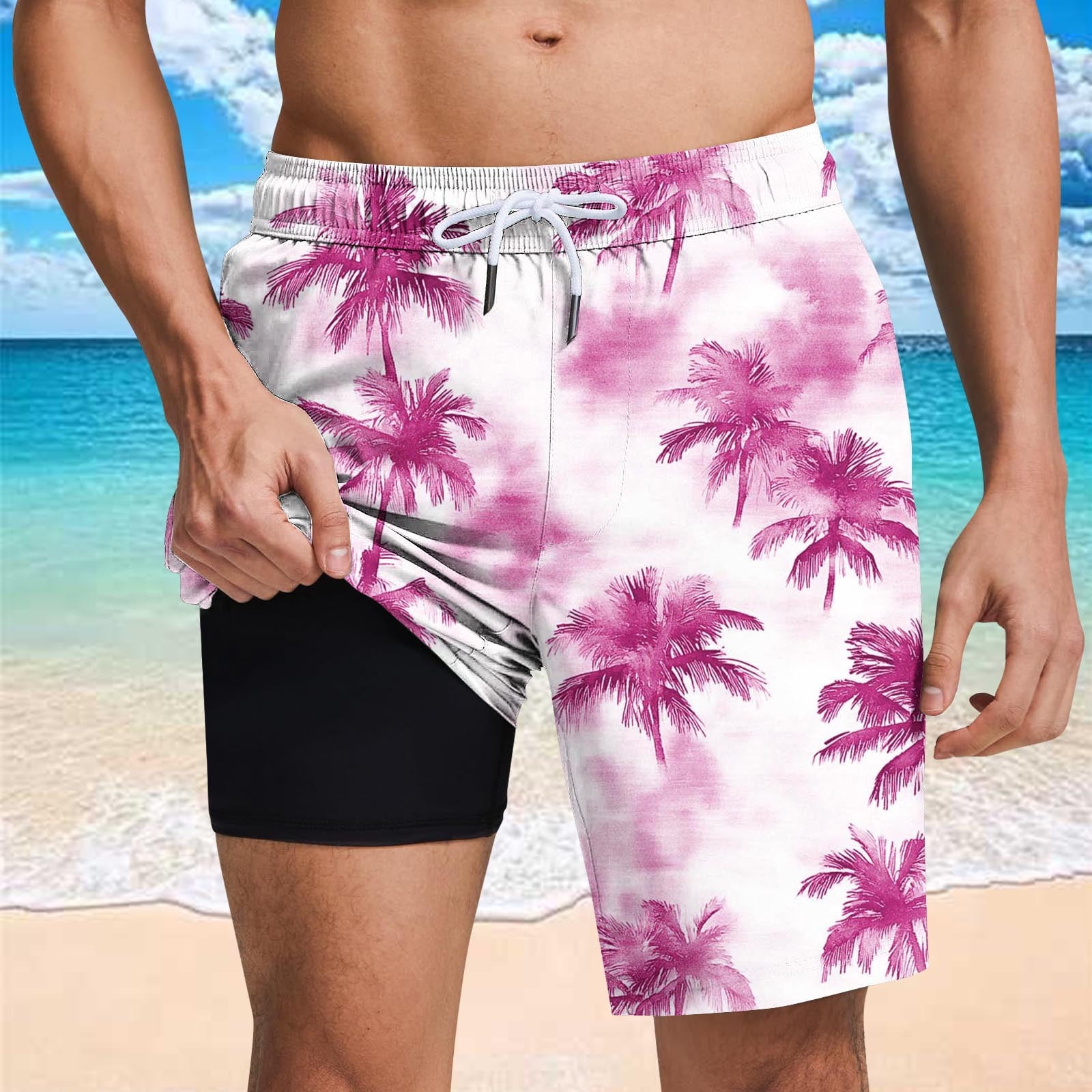 Sentmoon Mens Swim Trunks with Compression Liner High Waist Straight ...