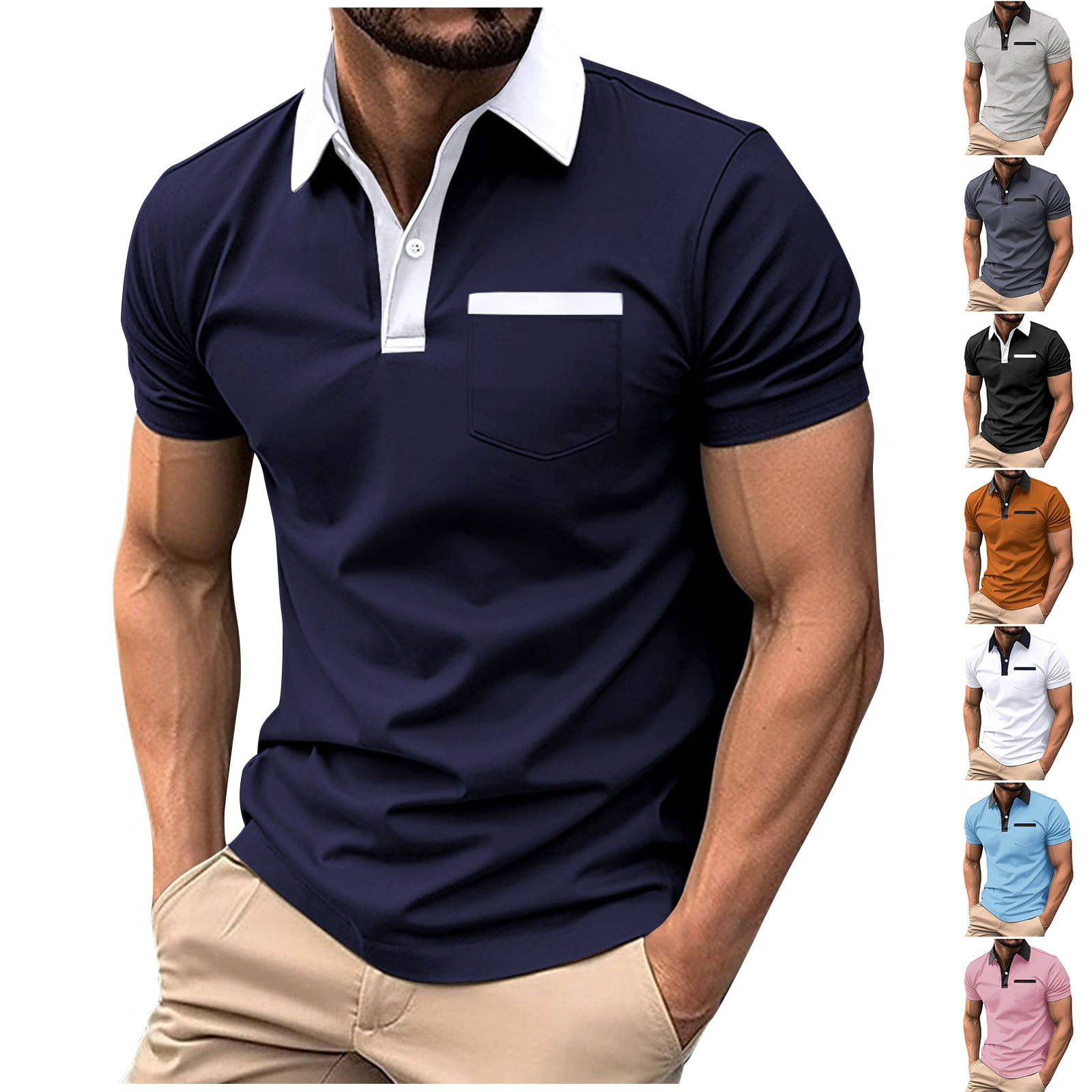 Sentmoon Mens Tshirts Oversized Relaxed Turndown Collar Short Sleeve ...