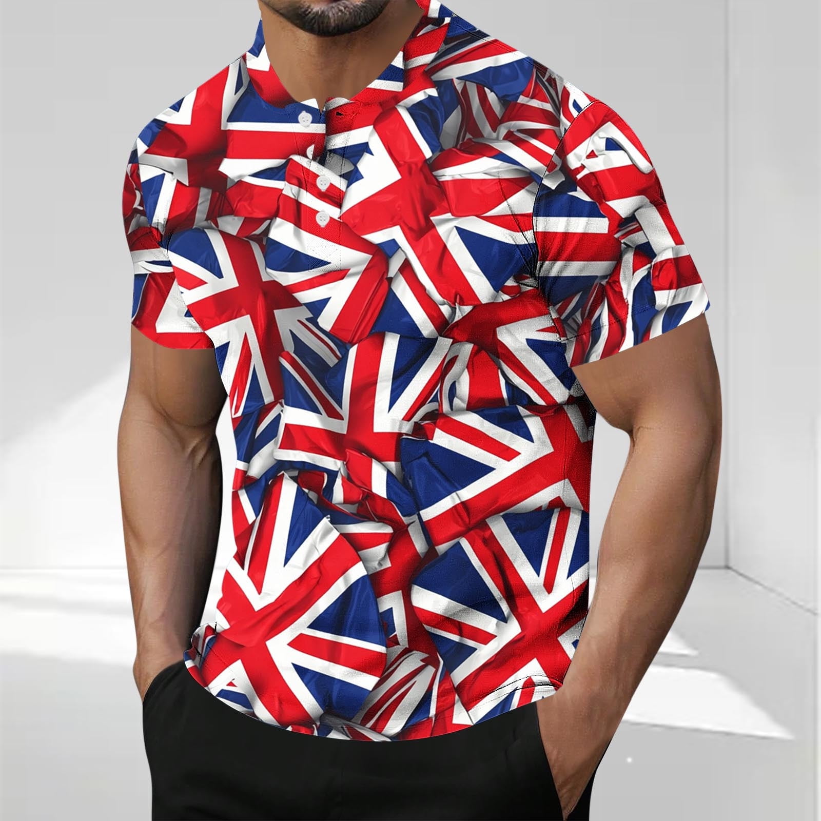 Sentmoon Mens Tunic Tops Star and Stripe Pattern July Fourth Blouses ...