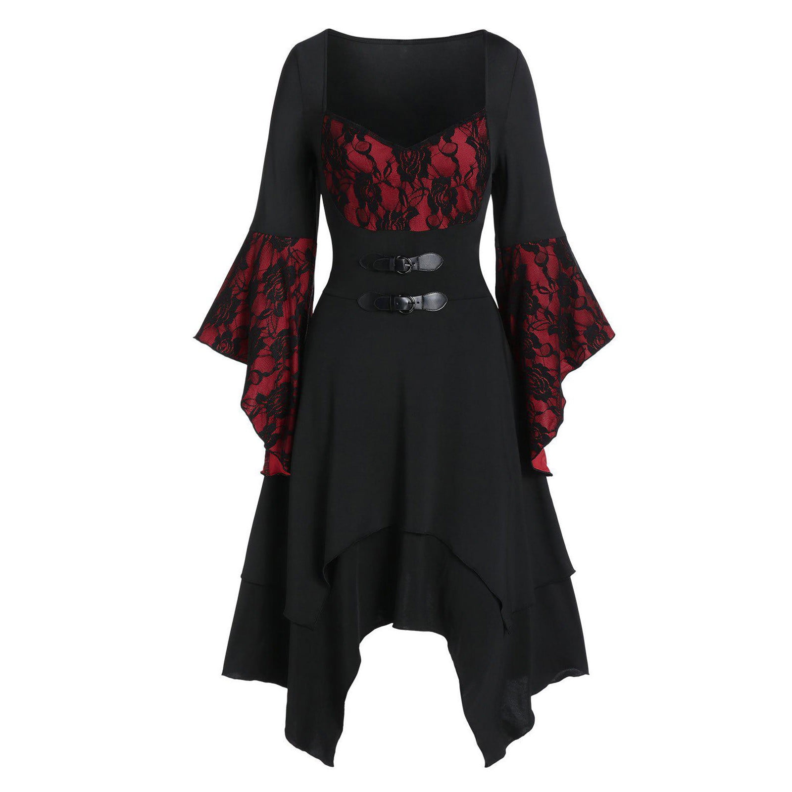 Sentmoon Patchwork Cocktail Batwing Sleeve Square Neck Halloween ...
