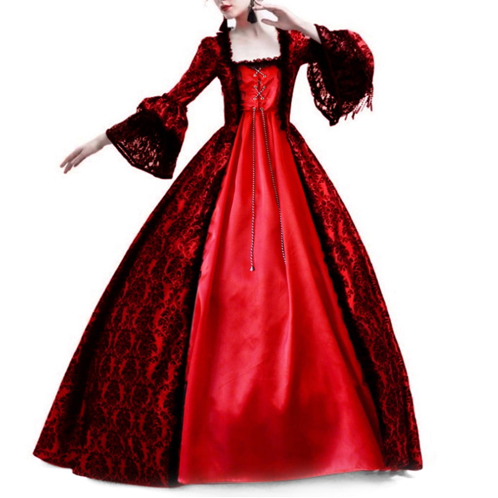 Sentmoon Patchwork Medieval Vintage Princess Dress Flared Sleeves ...