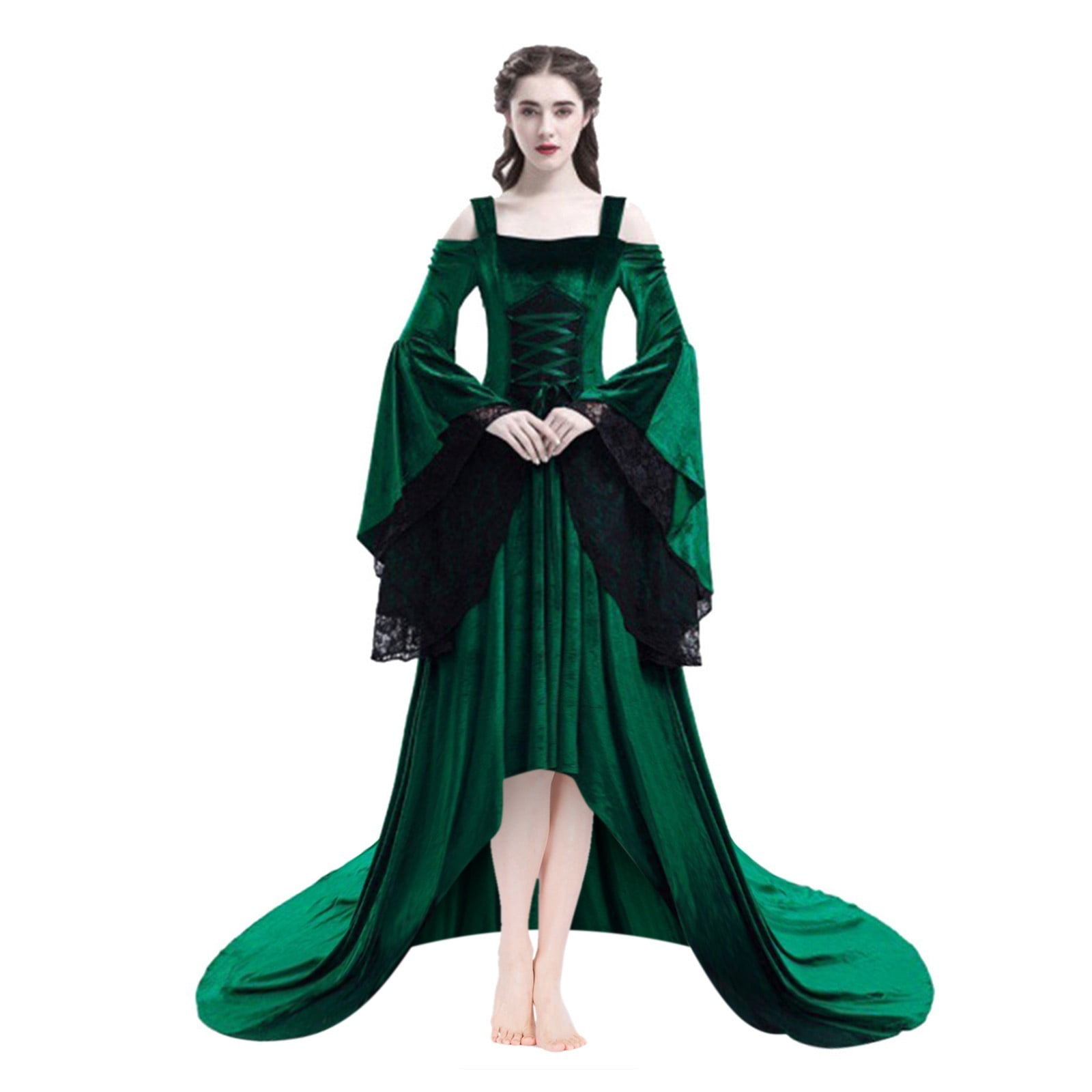 Sentmoon Patchwork Medieval Vintage Princess Dress Flared Sleeves ...