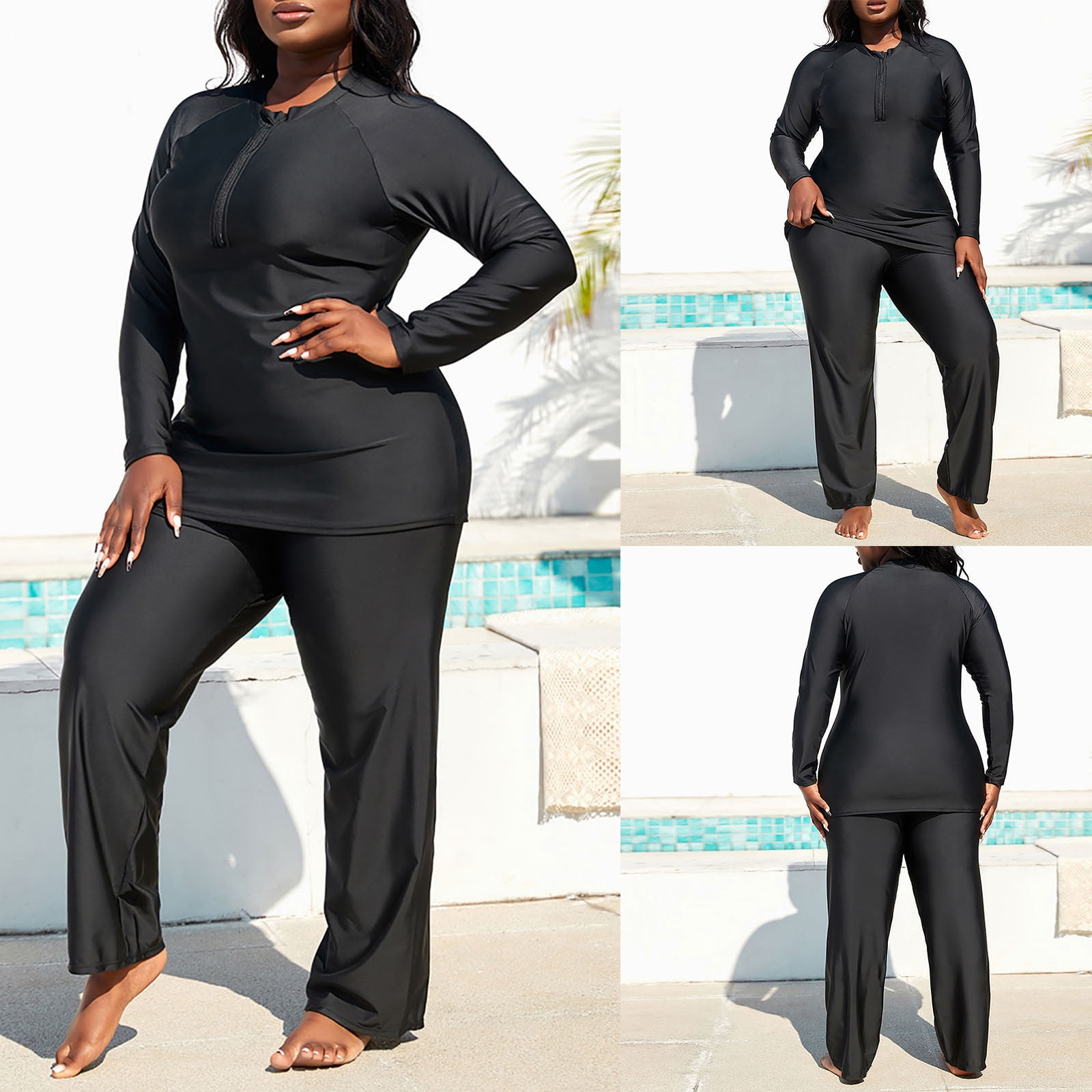 Sentmoon Plus Size Bathing Suit for Women Long Sleeve High Cut Swim ...