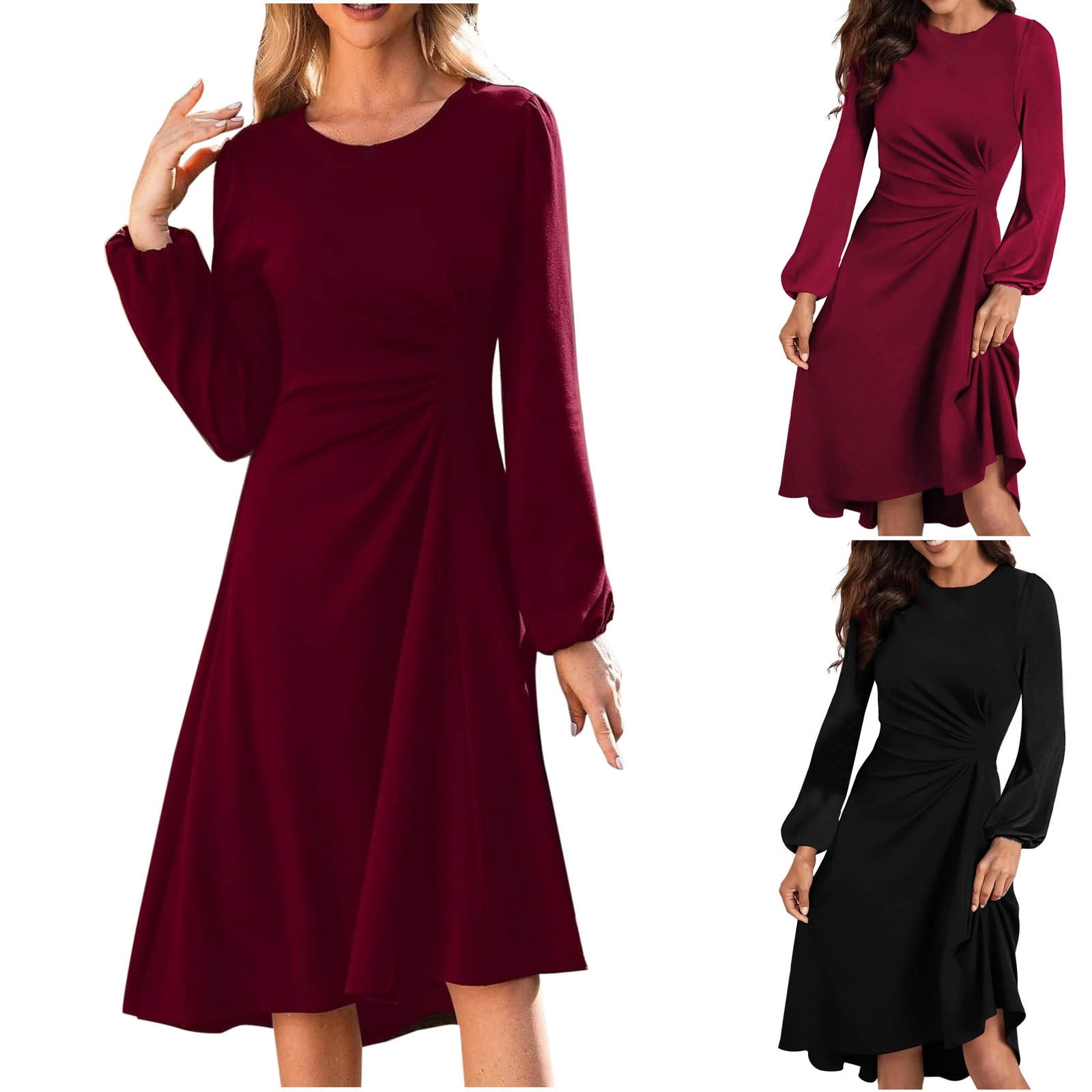 Sentmoon Prom Dresses Long Sleeve Crew Neck Wedding Guest Dress Formal ...