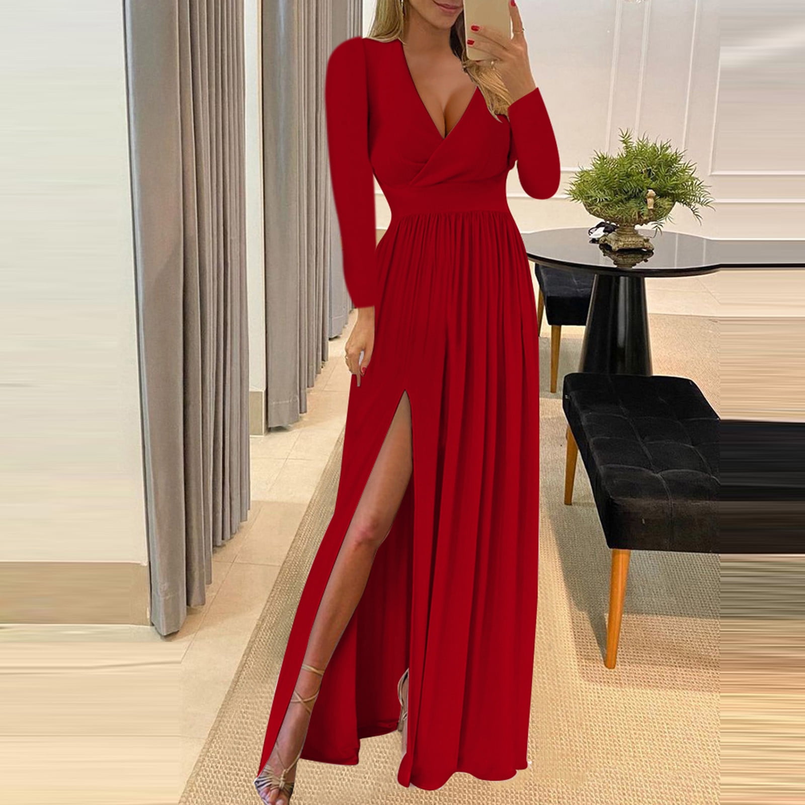Sentmoon Sexy Womens Dresses Long Sleeve V Neck Dresses For Women Slim