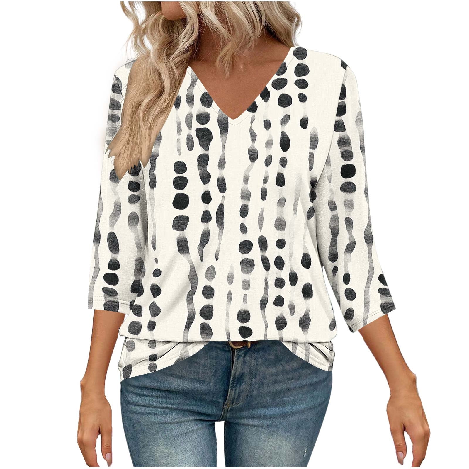 Sentmoon Spring Tops for Women 3/4 Length Sleeve V Neck Women's Tunic ...