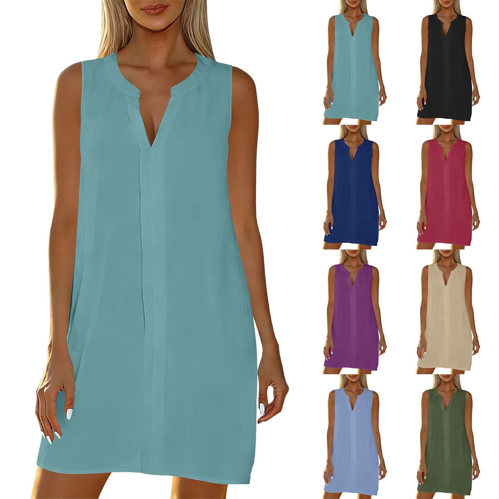 Sentmoon Summer Dress Womens Sun Dress 2026 Solid Color Sleeveless V ...