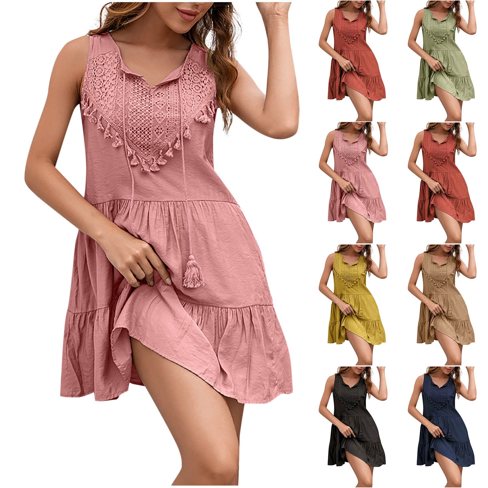 Sentmoon Summer Dresses Plus Size Boho Sleeveless Sun Dresses Women ...