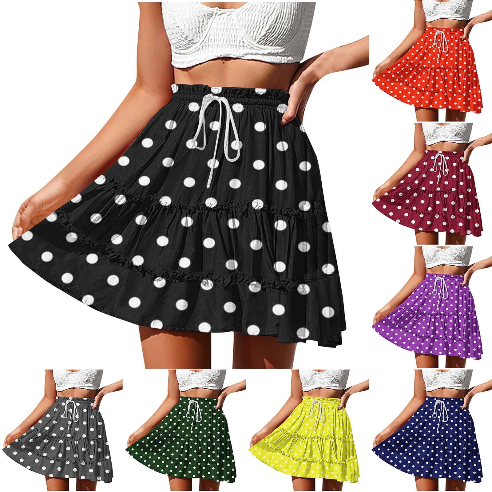 Sentmoon Summer Skirt Plus Size Drawstring High Waist Boho Cute Skirts ...
