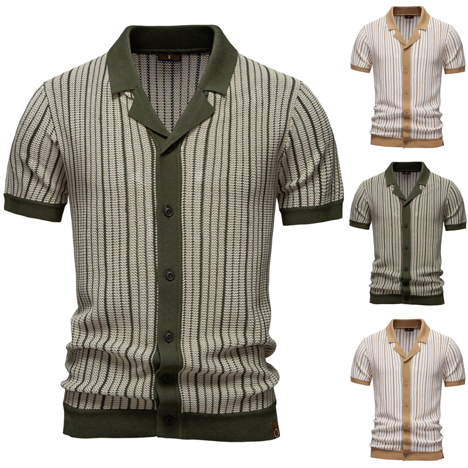 Sentmoon Summer Tops for Mens Oversized Relaxed Turndown Collar Short ...