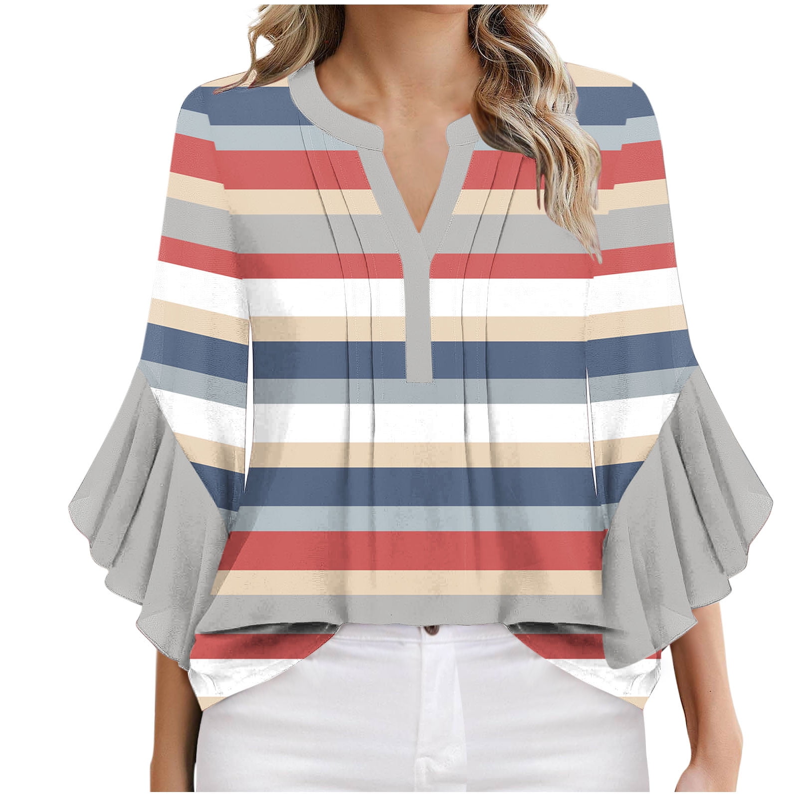 Sentmoon Summer Tops for Teens Three Quarter Sleeve Oversized V Neck ...