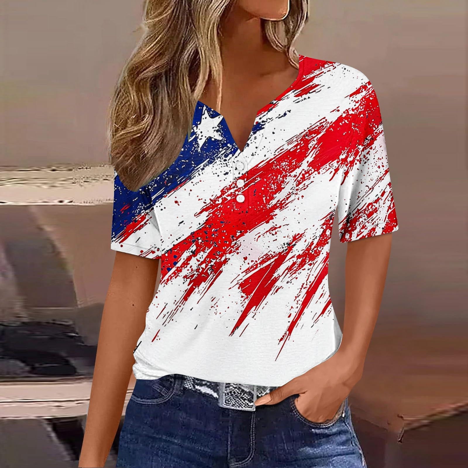 Sentmoon Summer Tops for Women 2025 V Neck Short Sleeve Tunic Tops for ...