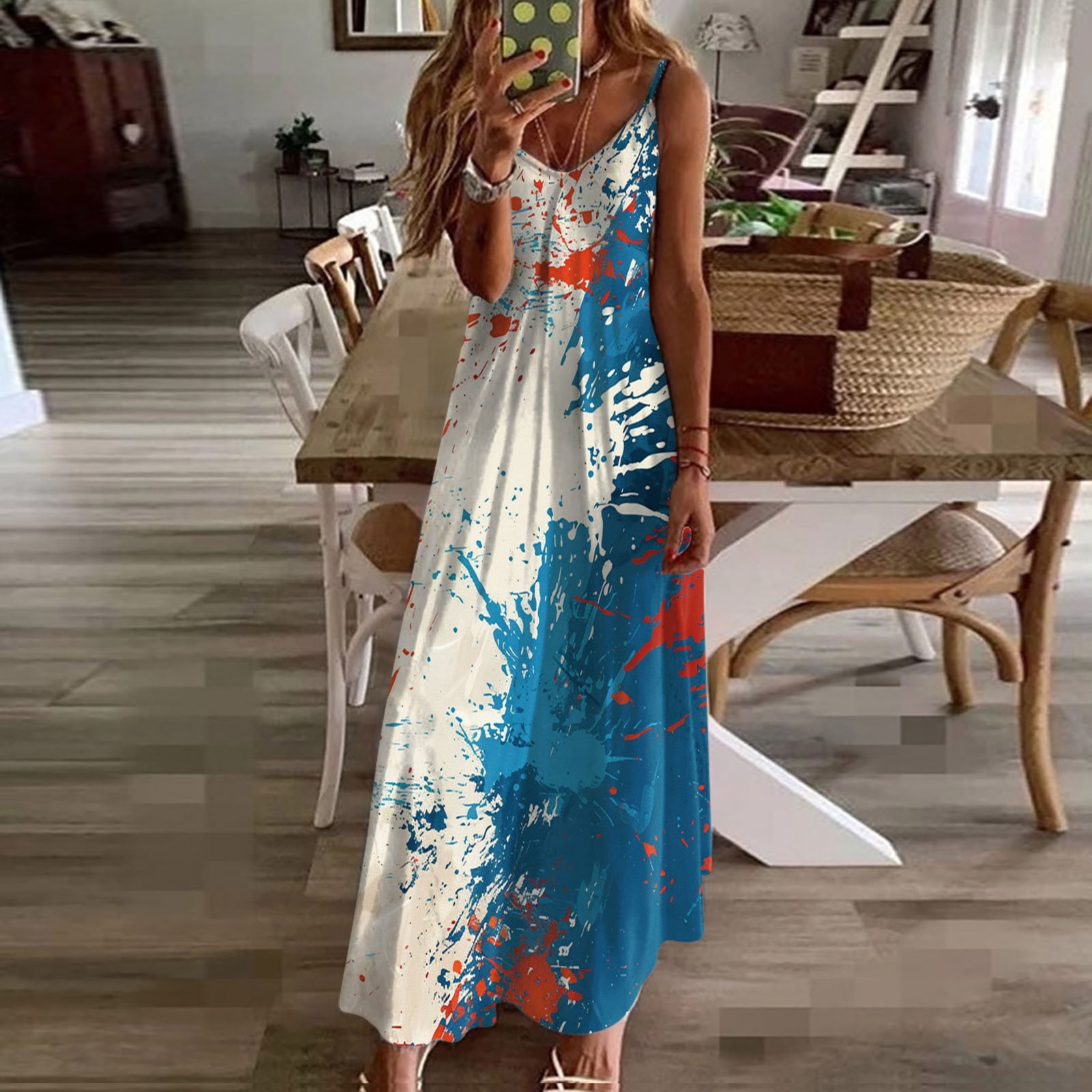 Sentmoon Sun Dresses Sleeveless 2025 V Neck Stretchy Plus Size Summer Dresses with Print ...