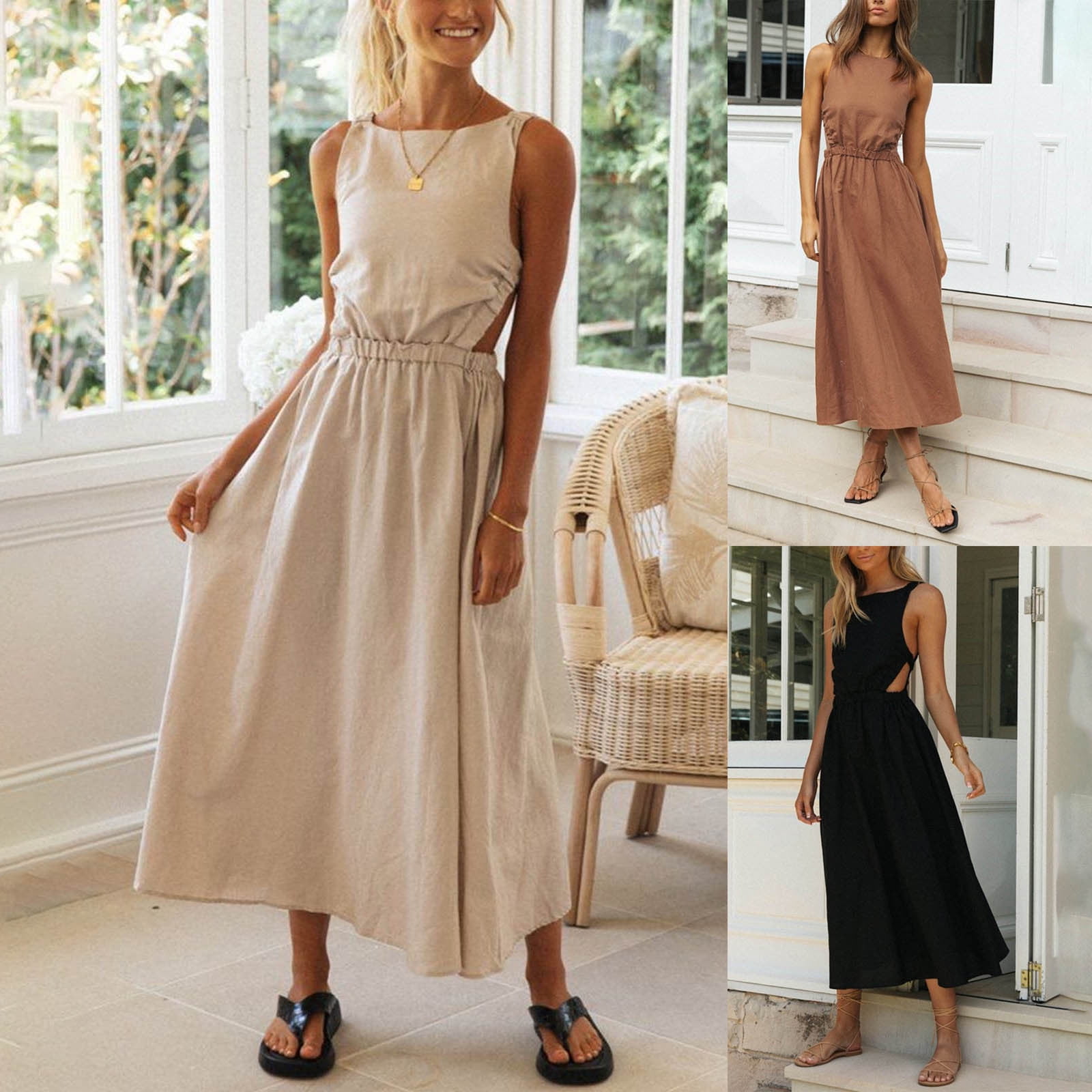 Sentmoon Sun Dresses Women Plus Size Boho Sleeveless Long Dresses ...
