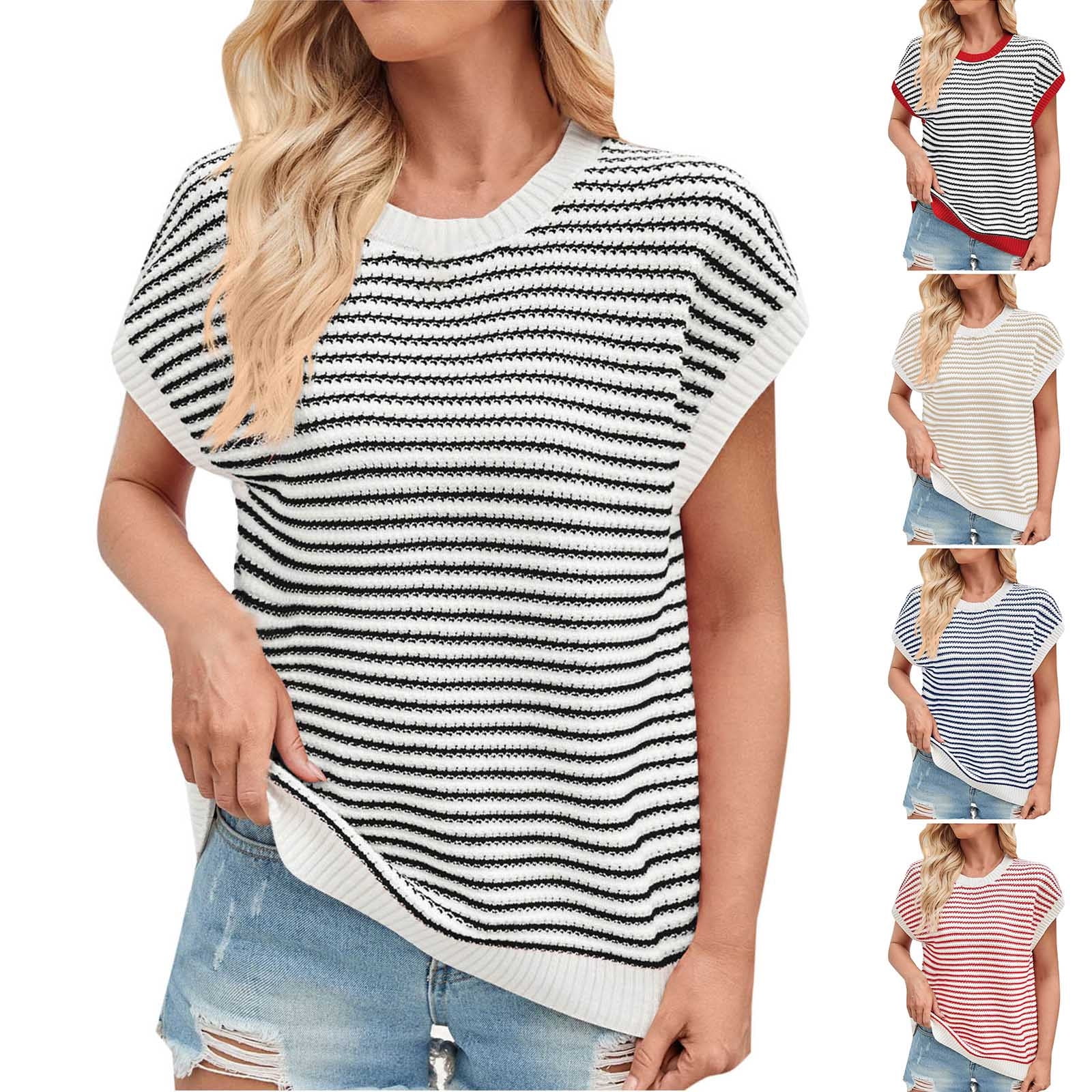 Sentmoon Sweater Vest Crew Neck Sleeveless Oversized Sweater Striped ...