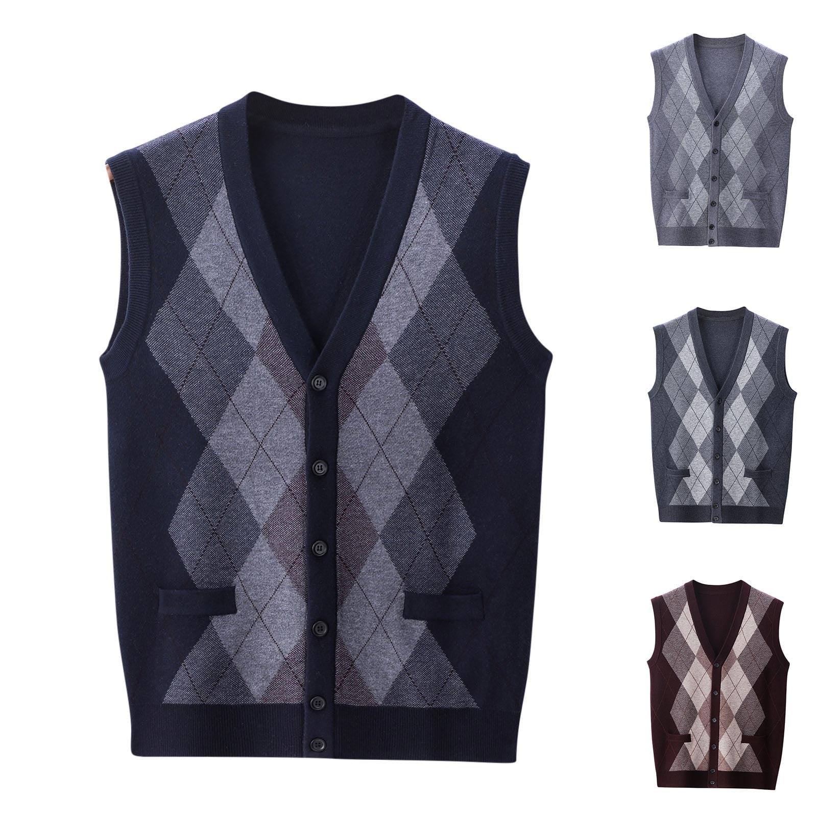 Sentmoon Sweater Vest Men Plus Size Loose Sleeveless Cardigan Men V ...
