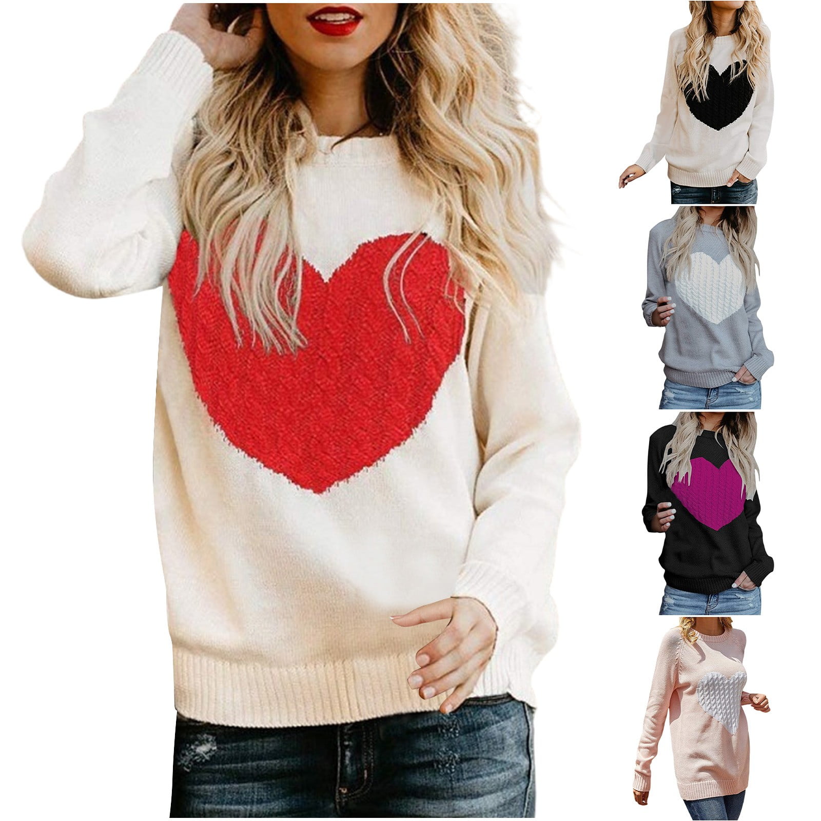 Sentmoon Sweaters Round Neck Long Sleeve Heart Pattern Fall Tops for ...