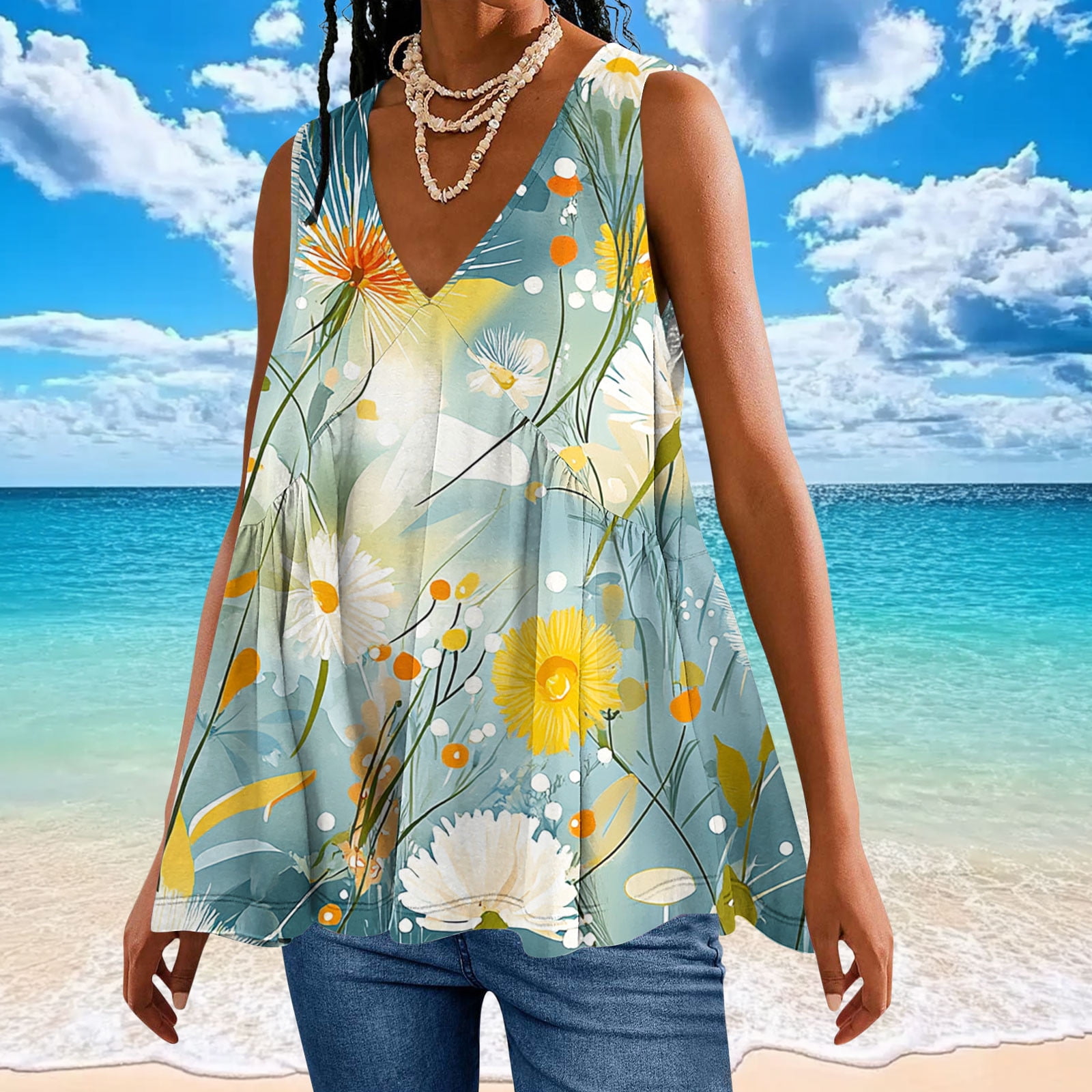 Sentmoon Tank Top for Women Sleeveless V Neck Flowy 2025 Summer Spring ...