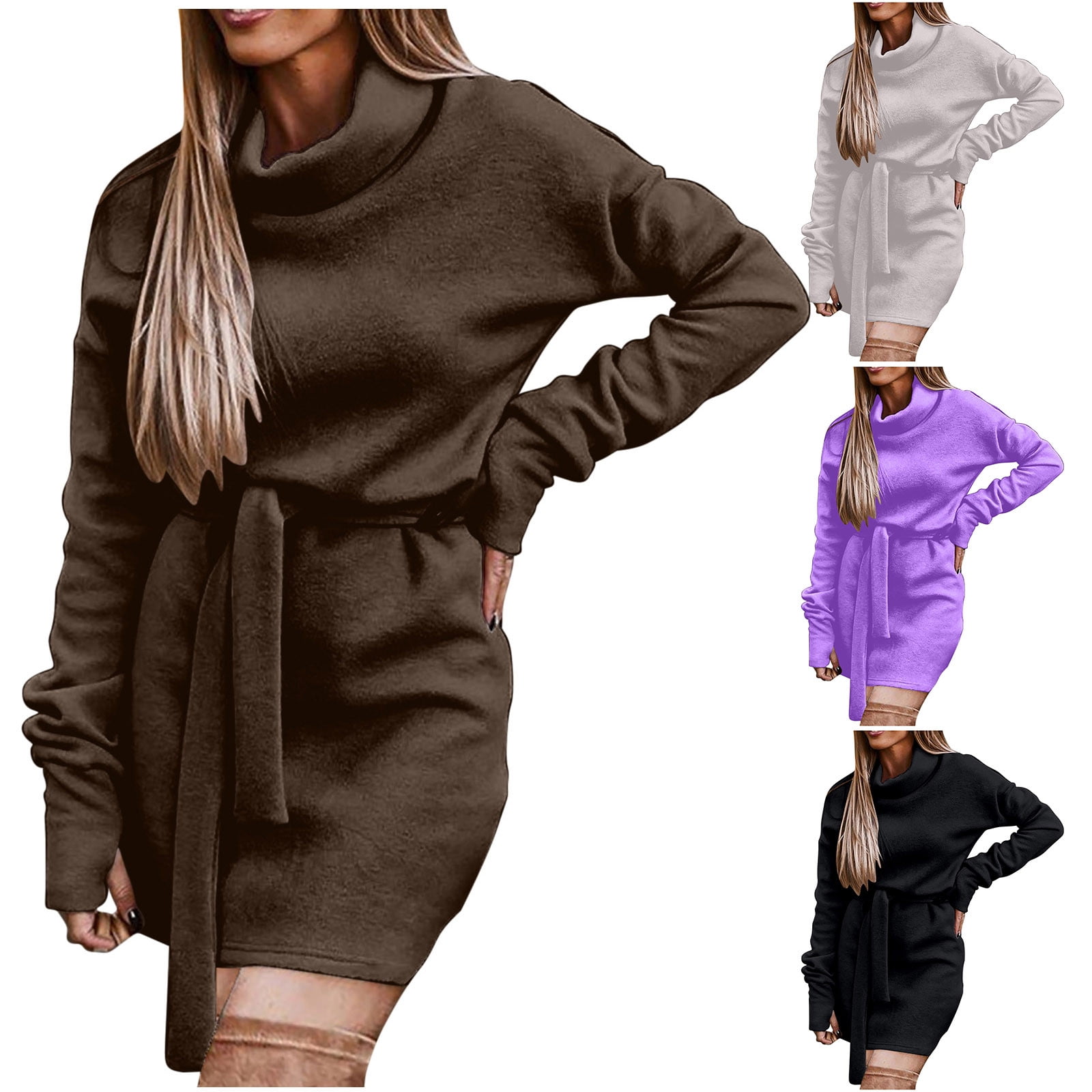 Sentmoon Tennis Dress Long Sleeve Crew Neck Fall Dress for Women Solid ...