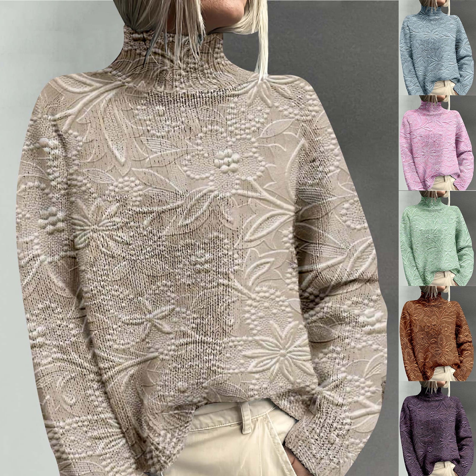 Sentmoon Trendy Womens Clothes High Neck Long Sleeve Cable Knit Sweater ...