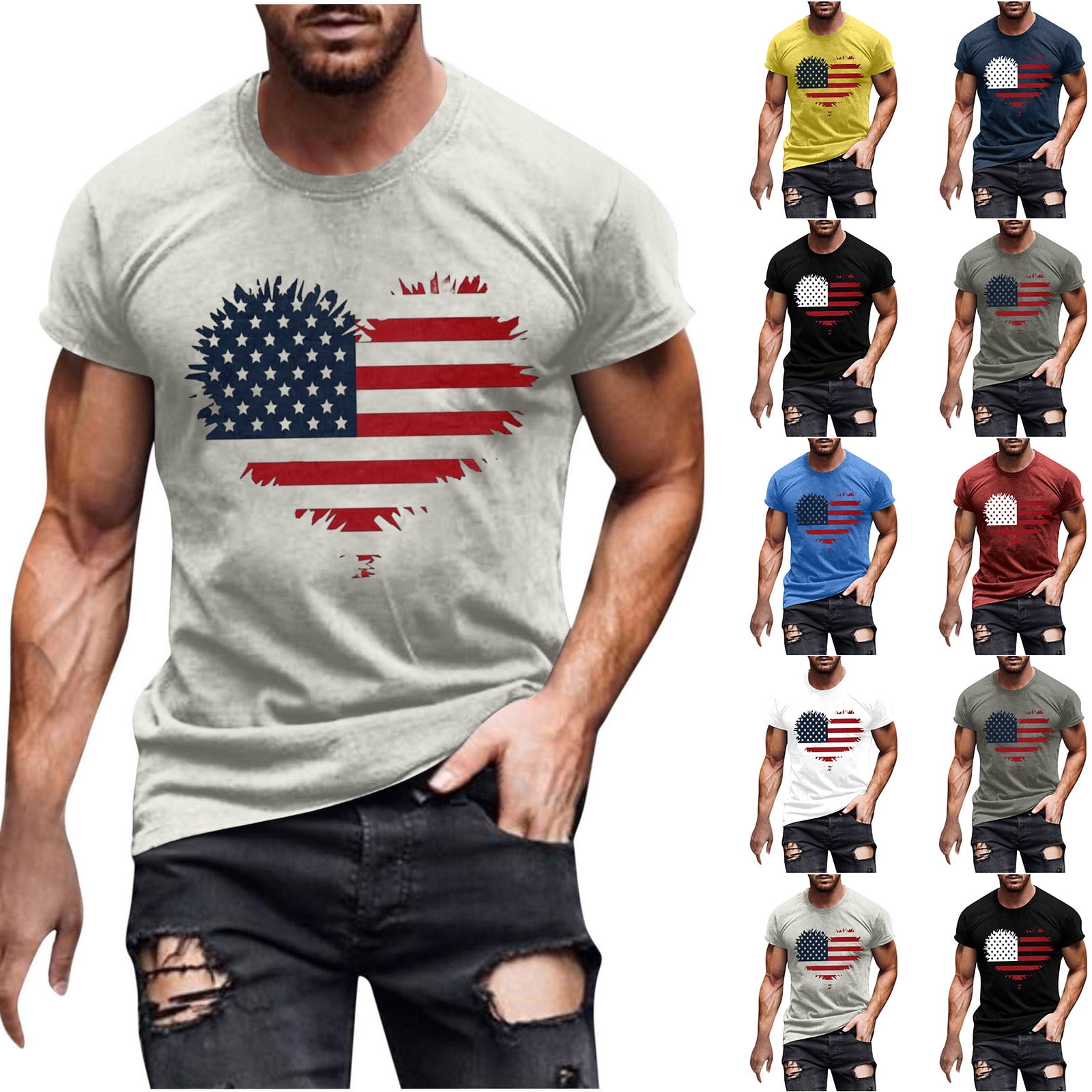 Sentmoon Tshirts Star Stripe 4th of July Concert Outfits for Men Relaxed Short Sleeve Crew Neck ...