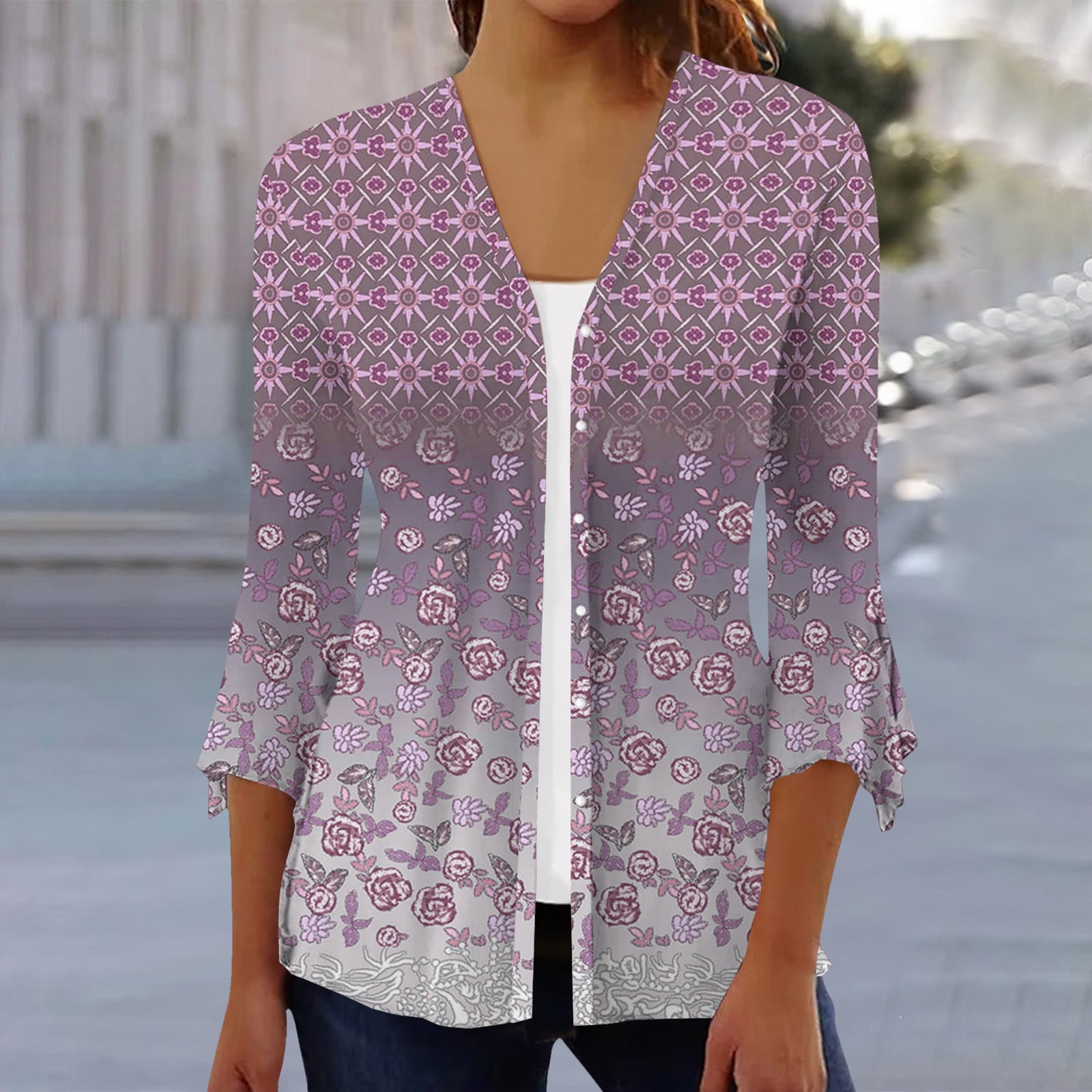Sentmoon Tunic Cardigan Tops,Loose Fit Long Sleeve Casual Blouse Floral ...