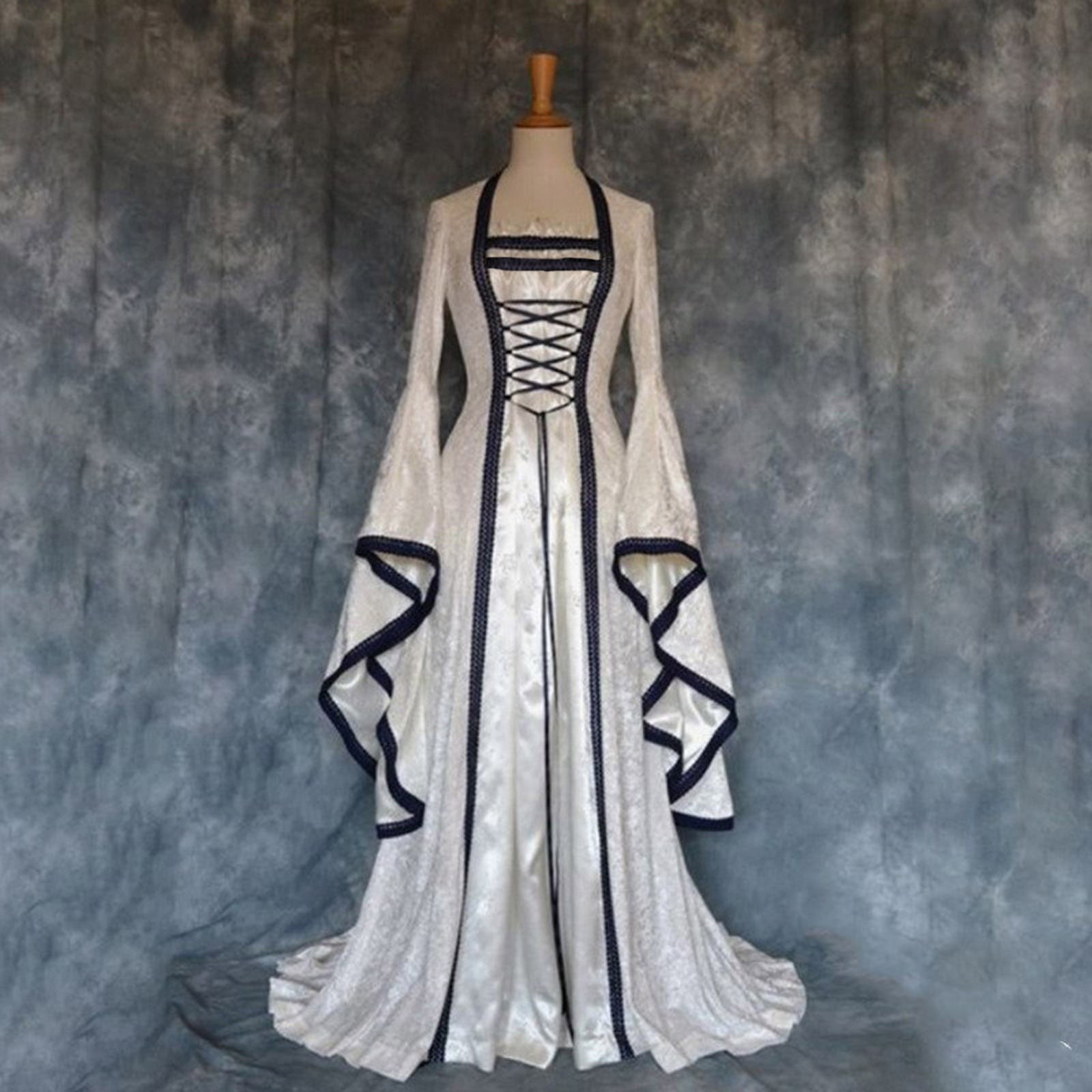 Sentmoon Vintage Medieval Vintage Princess Dress Flared Sleeves Dresses ...