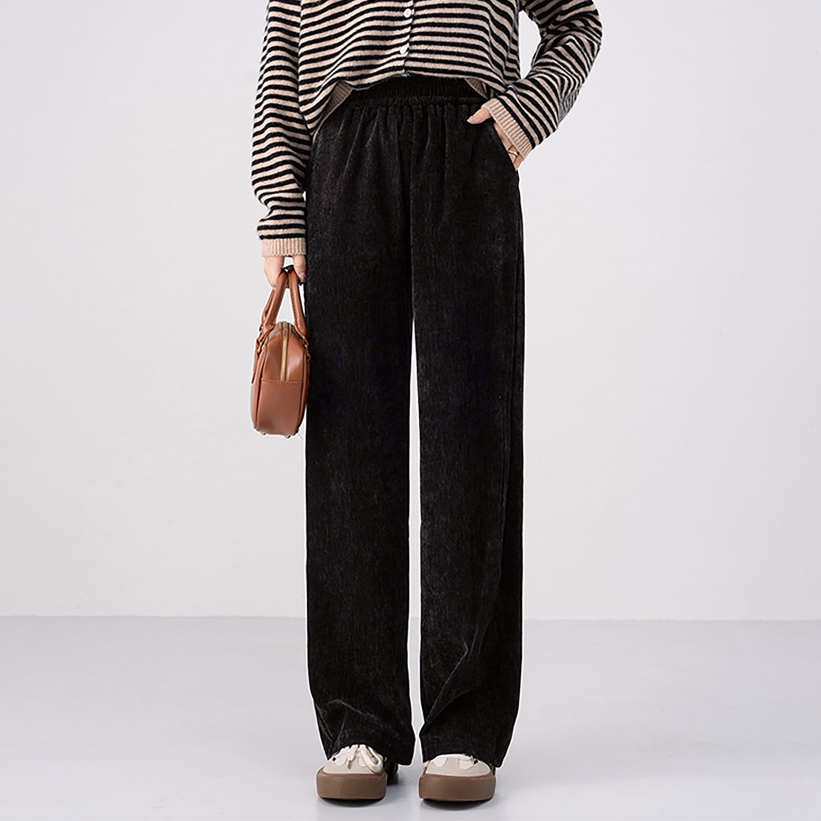 Sentmoon Wide Leg Pants Woman Straight Fit Palazzo Pants Elastic High ...