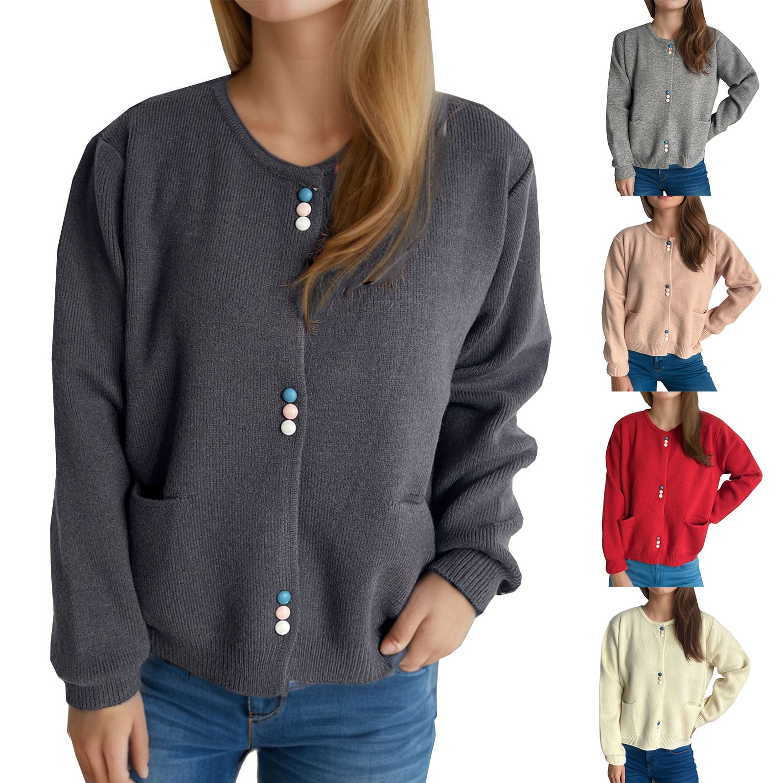 Sentmoon Women Fall Clothes Round Neck Long Sleeve Solid Color Women's ...