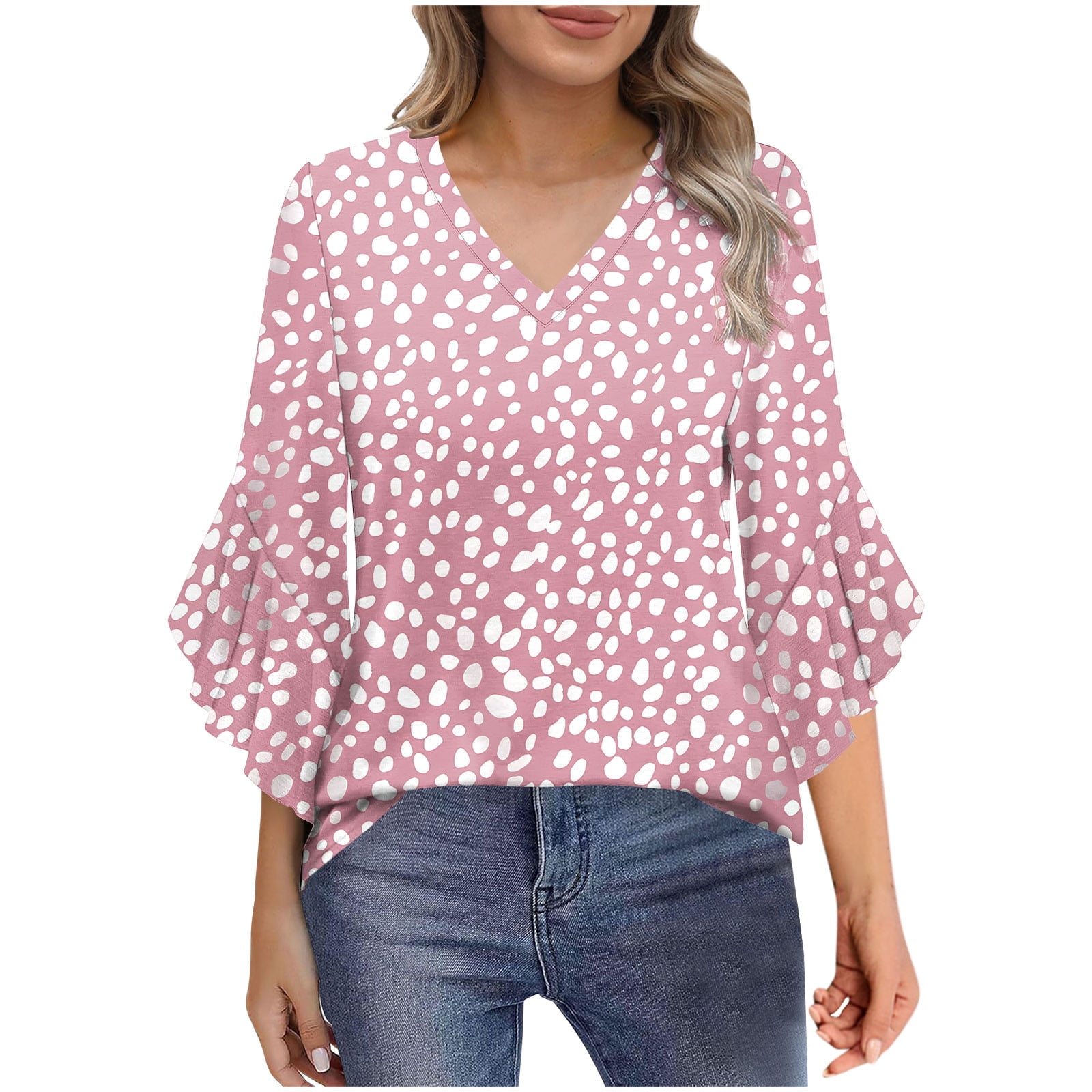 Sentmoon Women’s 3/4 Sleeve Blouse Fashion V Neck Trendy Print Design ...