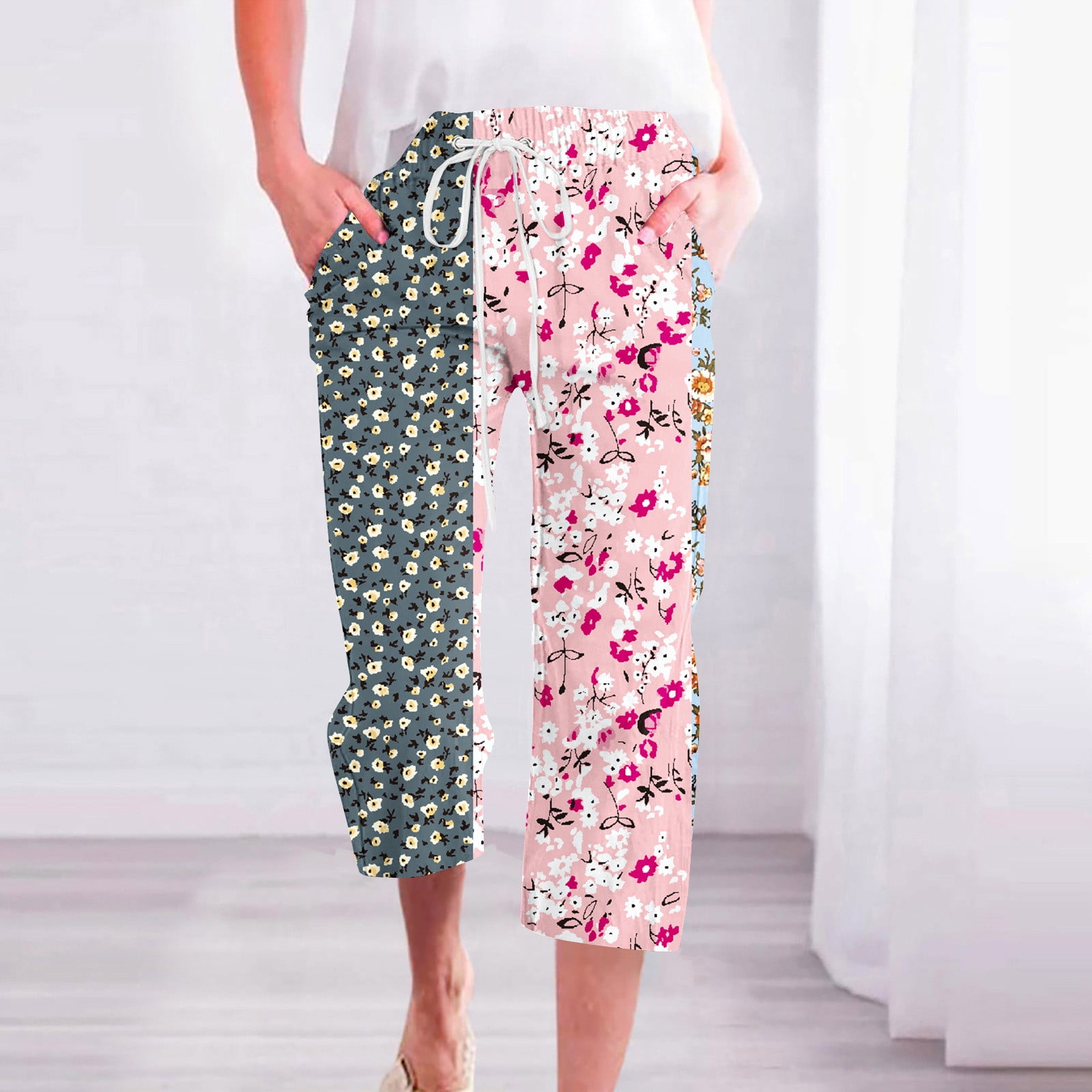 Sentmoon Women's Pants Linen Loose Fit Wide Leg High Waist Cropped ...