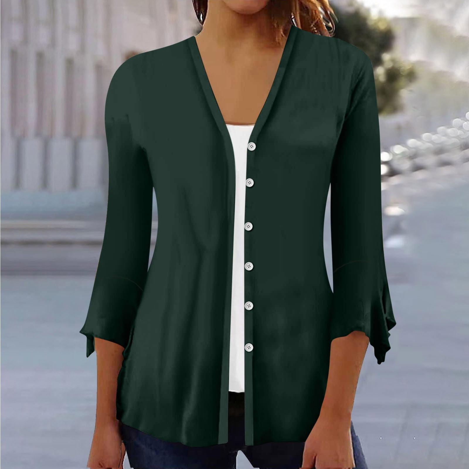 Sentmoon Womens Button Shirts Crew Neck Short Sleeve Cardigan Tops ...