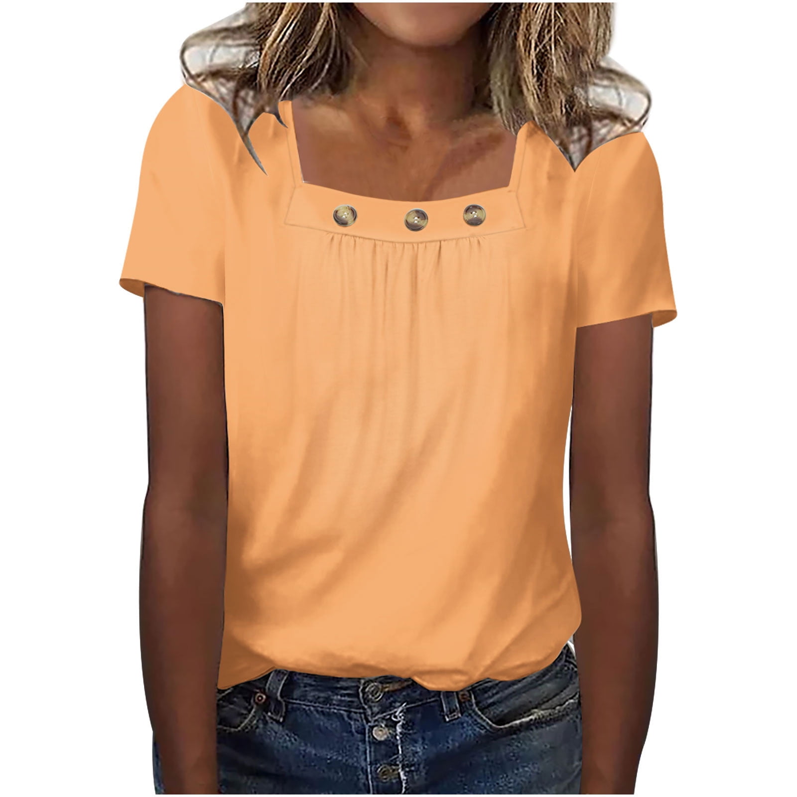 Sentmoon Womens Button Shirts Square Neck Short Sleeve Tops Cute Casual ...