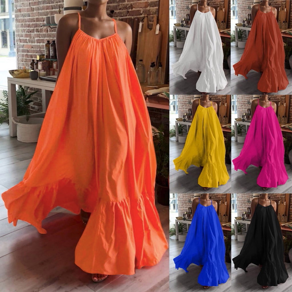 Sentmoon Womens Dresses Swing Camisole Sleeveless Maxi Dresses,Crew ...