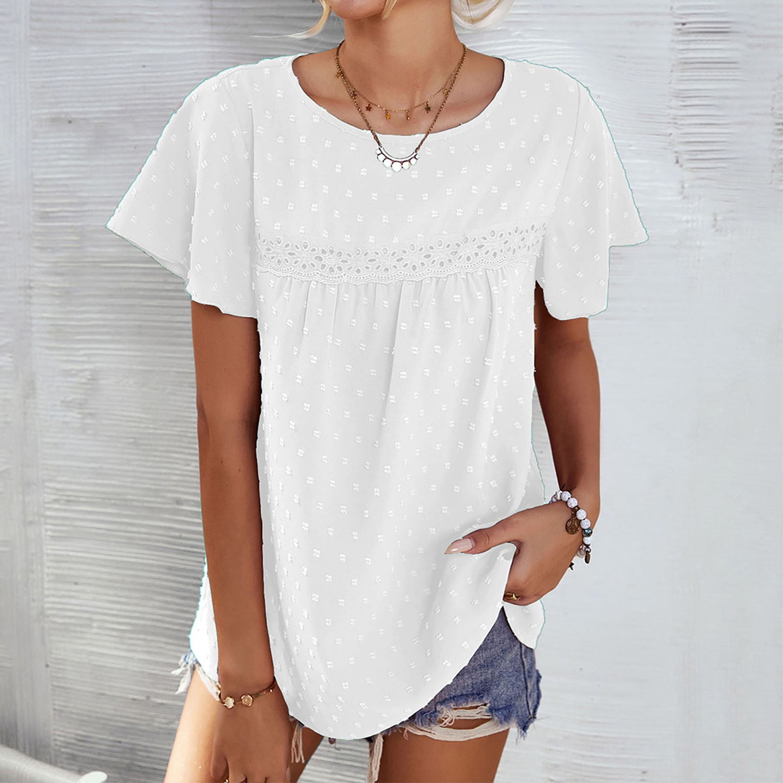 Sentmoon Womens Loose Fit Blouse Crew Neck Short Sleeve Chiffon Tops ...