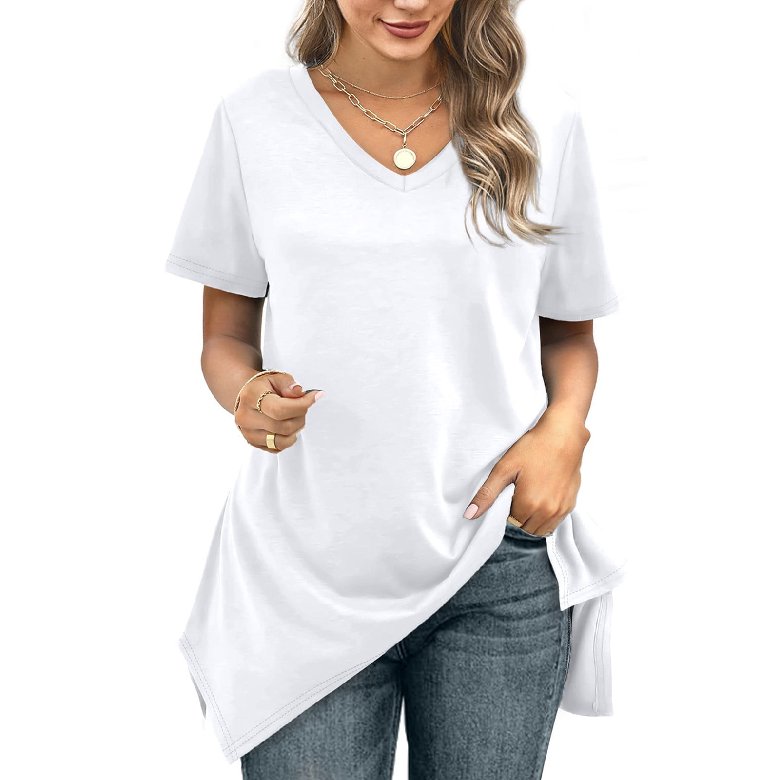 Sentmoon Womens Loose Fit Blouse Crew Neck Short Sleeve Tops Workout ...