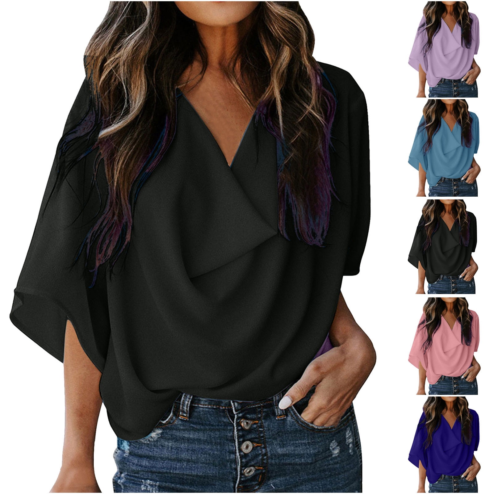 Sentmoon Womens Loose Fit Blouse V Neck Flared Sleeve Tops Active ...