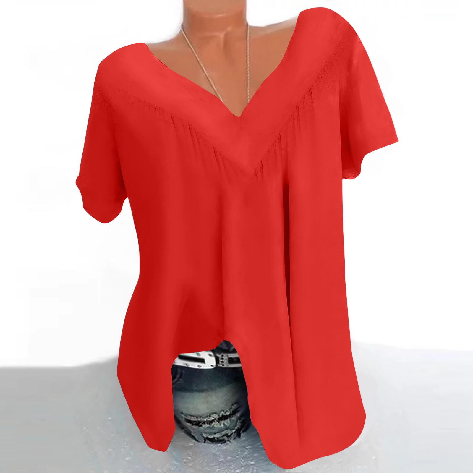 Sentmoon Womens Loose Fit Blouse V Neck Short Sleeve Tops Stylish ...