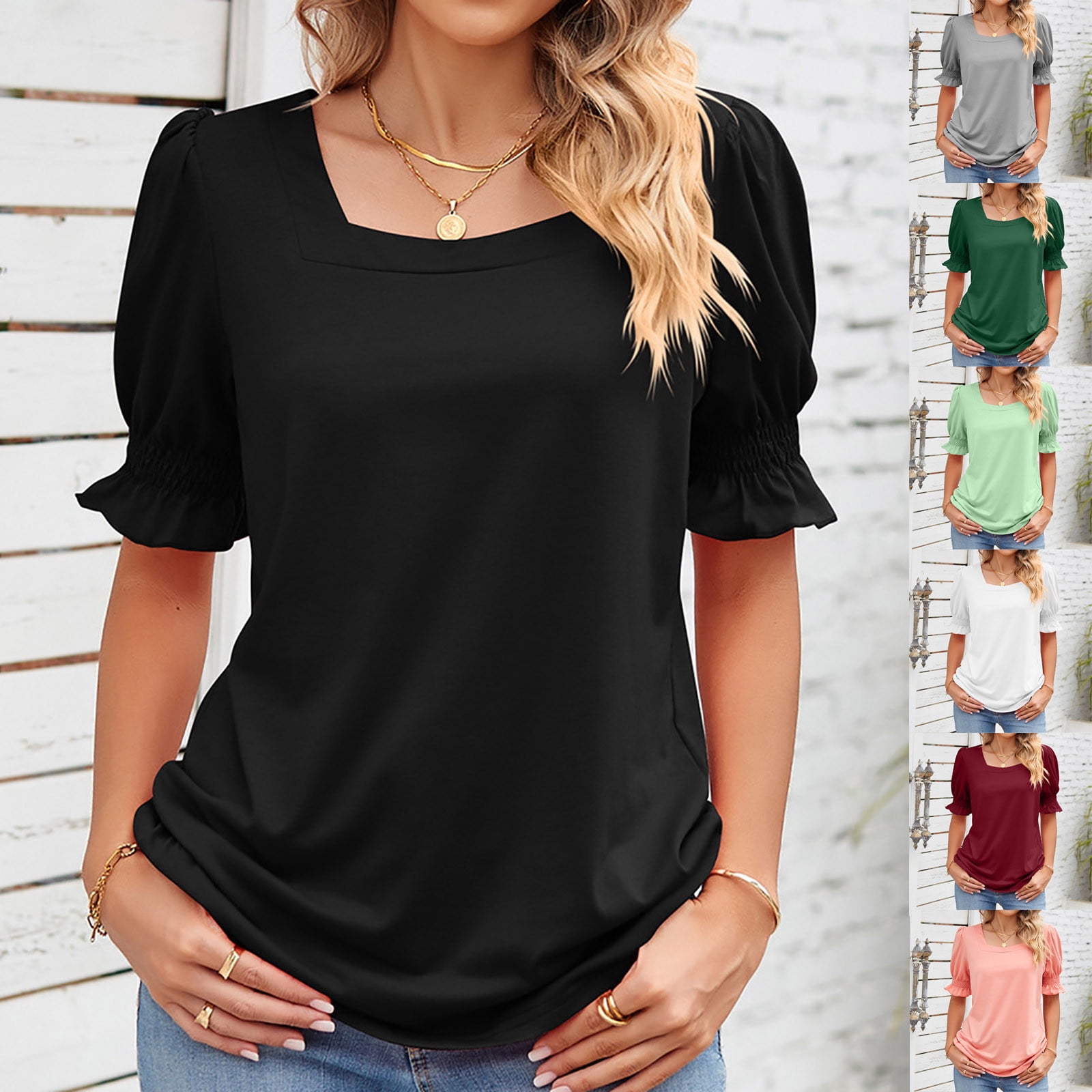 Sentmoon Womens Loose Fit Shirts Square Neck Short Sleeve Tops Workout ...