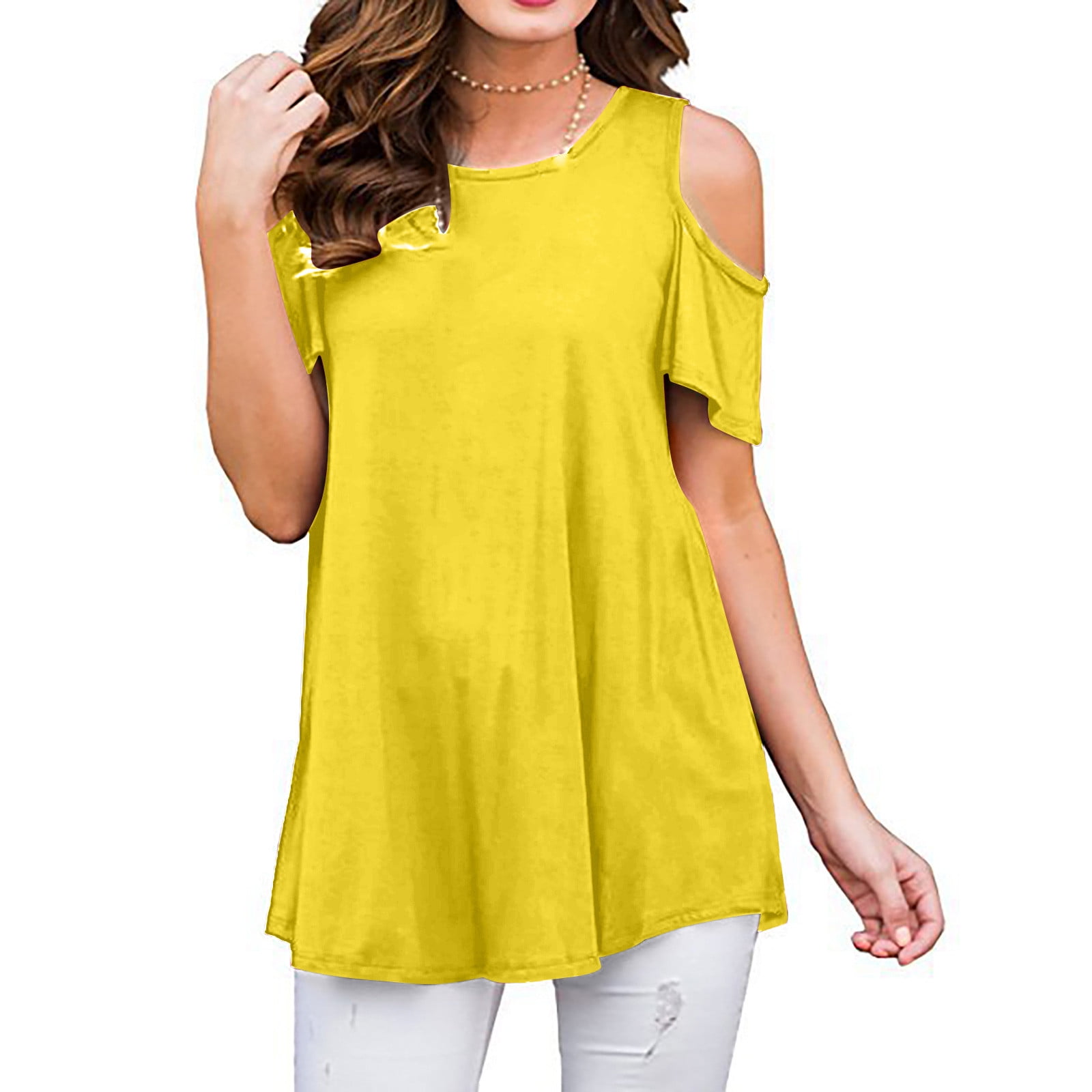 Sentmoon Womens Loose Fit Tees Crew Neck Short Sleeve Tops Workout Off Shoulder Basic Oversized ...