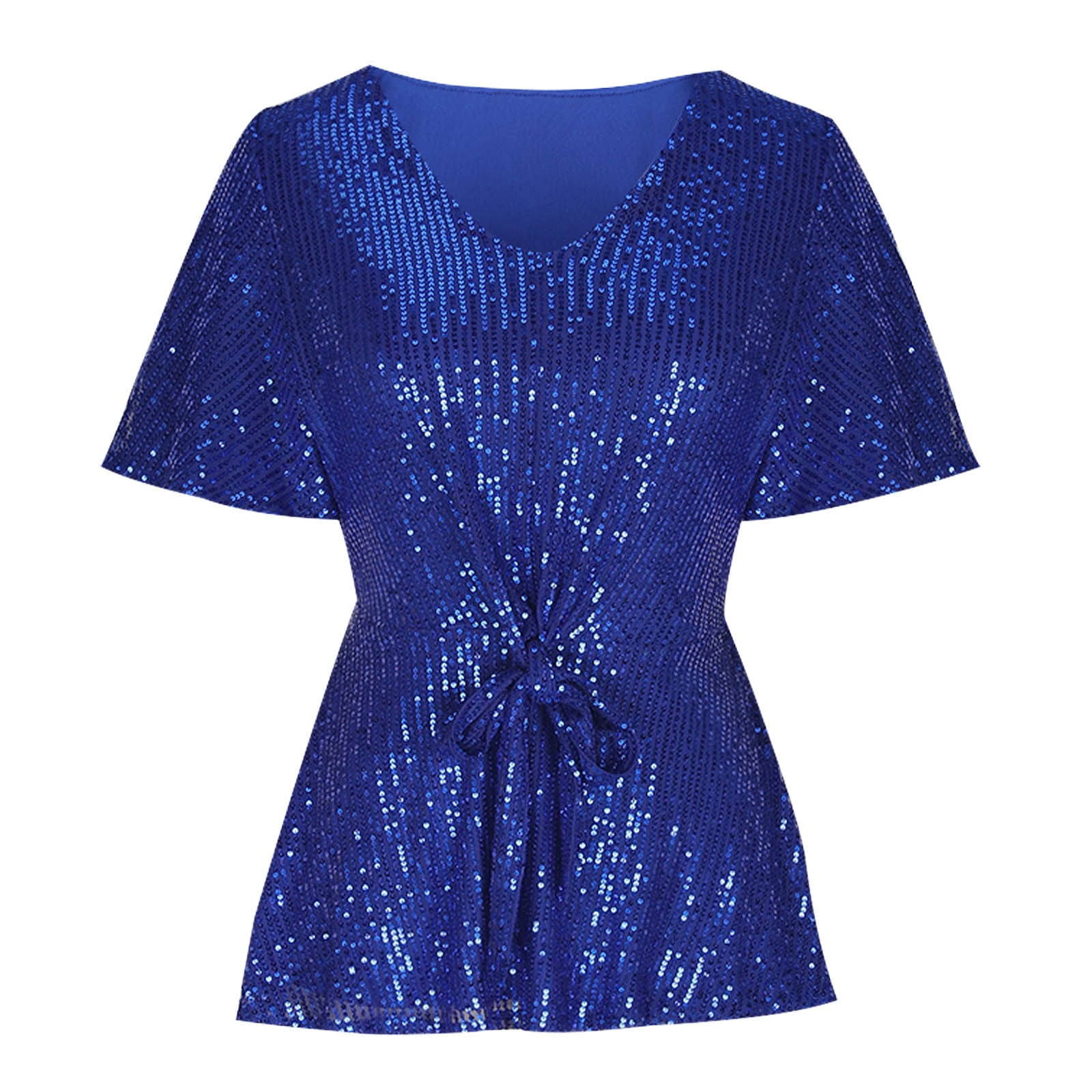 Sentmoon Womens Sexy Blouse V Neck Short Sleeve Tops Cute Sequins Basic ...
