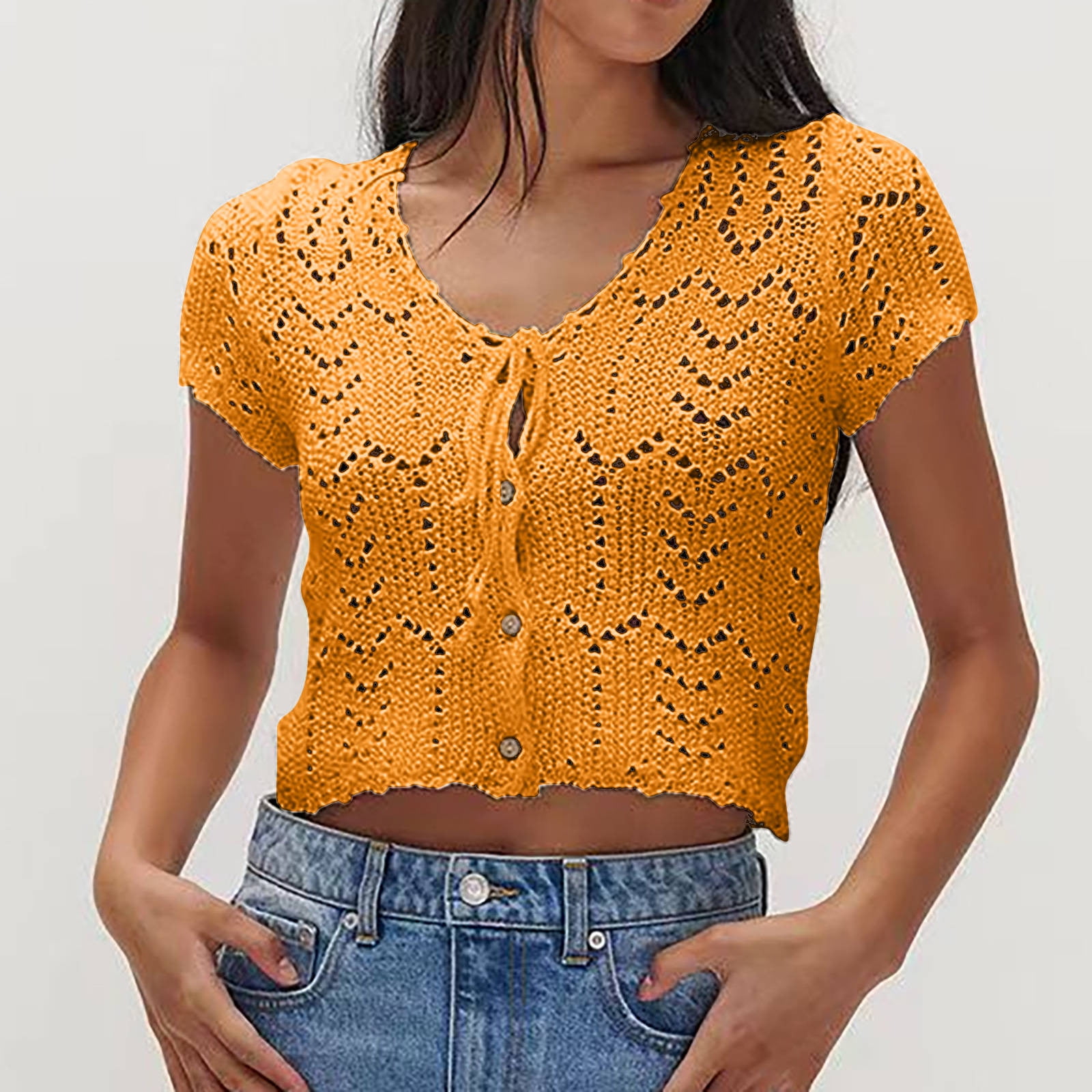 Sentmoon Womens Strappy Cold Shoulder Blouse V Neck Short Sleeve Crop ...