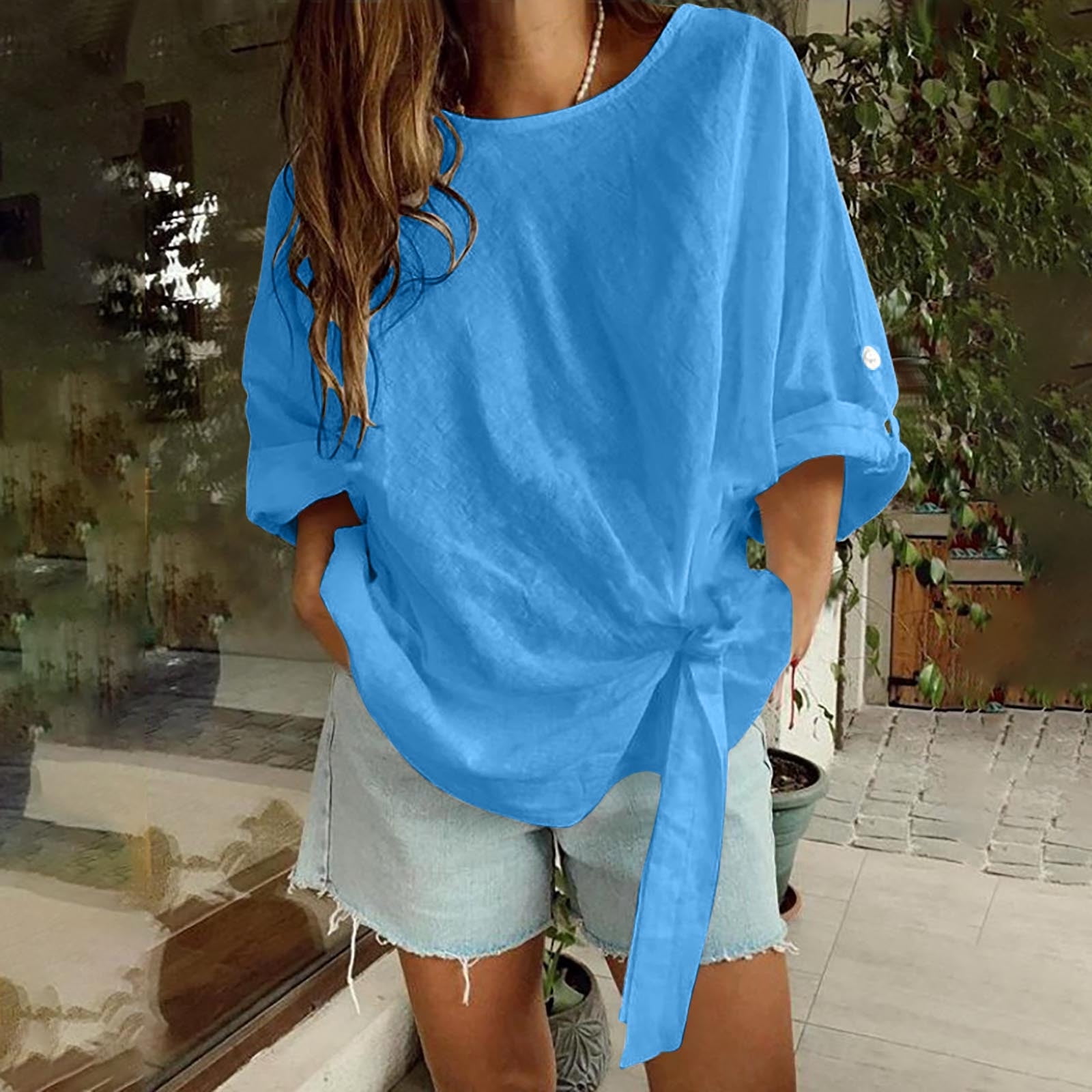 Sentmoon Womens Tunic Blouse Crew Neck Batwing Sleeve Tops Workout ...