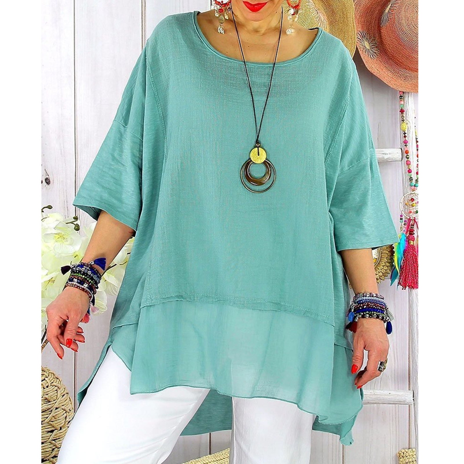 Sentmoon Womens Tunic Shirts Crew Neck Short Sleeve Tops Workout Casual ...