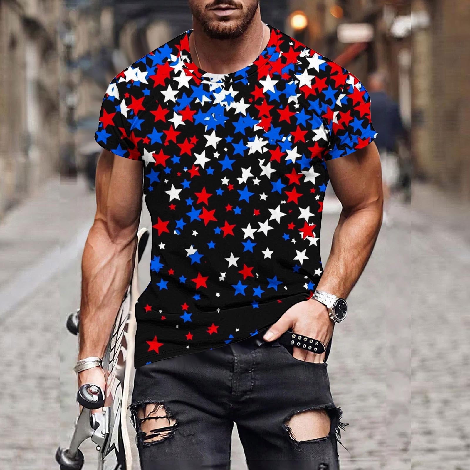 Sentmoon Work Tops for Men Star and Stripe Pattern July Fourth T Shirts ...