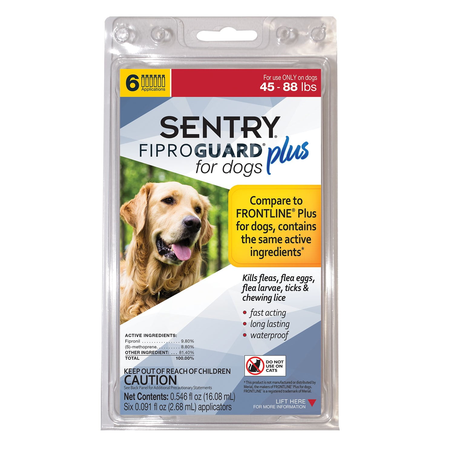 Sentry Fiproguard Plus Squeeze-On for Dogs, 45-88 Pounds, 6 Count ...