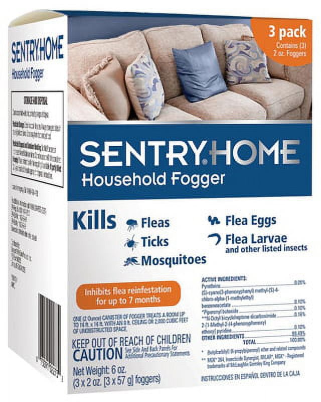 Sentry Home 3 Count 2 OZ Flea & Tick IGR Fogger Kills Fleas Ticks Mosq ...