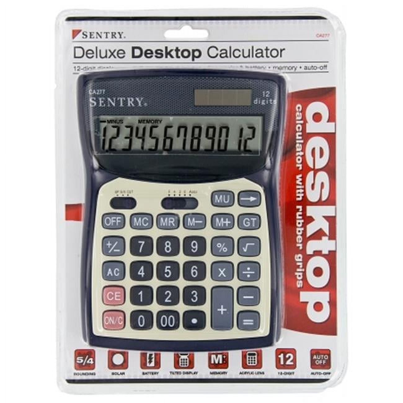 Sentry Industries Black Desktop Calculator, 12-Digit Tilted LCD Display ...