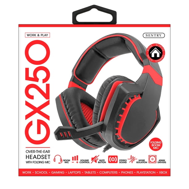 Sentry Pro Series Gaming Headset with Folding Mic, Red, HPX-GX250R ...