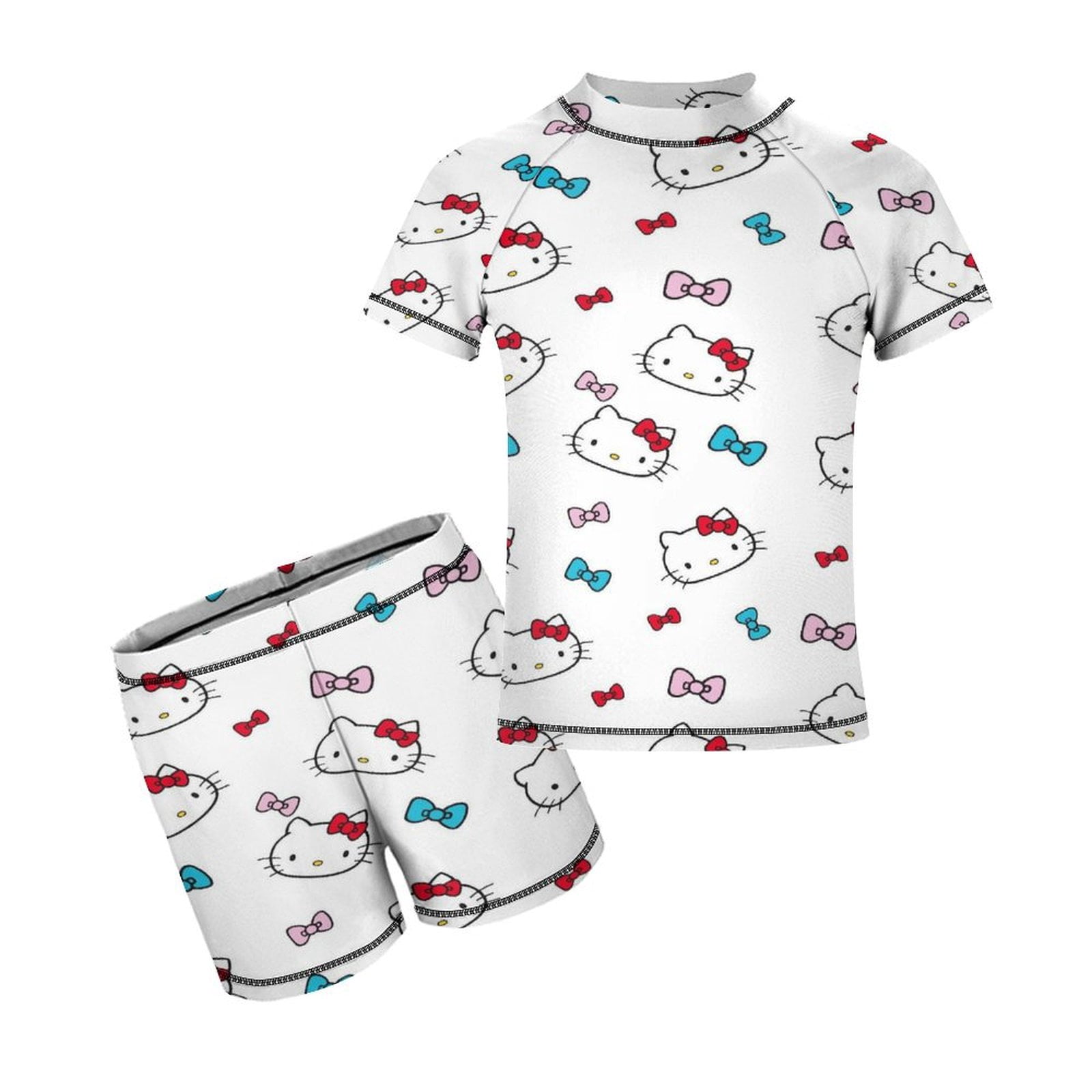 Kids Hello Kitty Boys Short Sleeve Bathing Suit 2 Piece Rash Guard ...